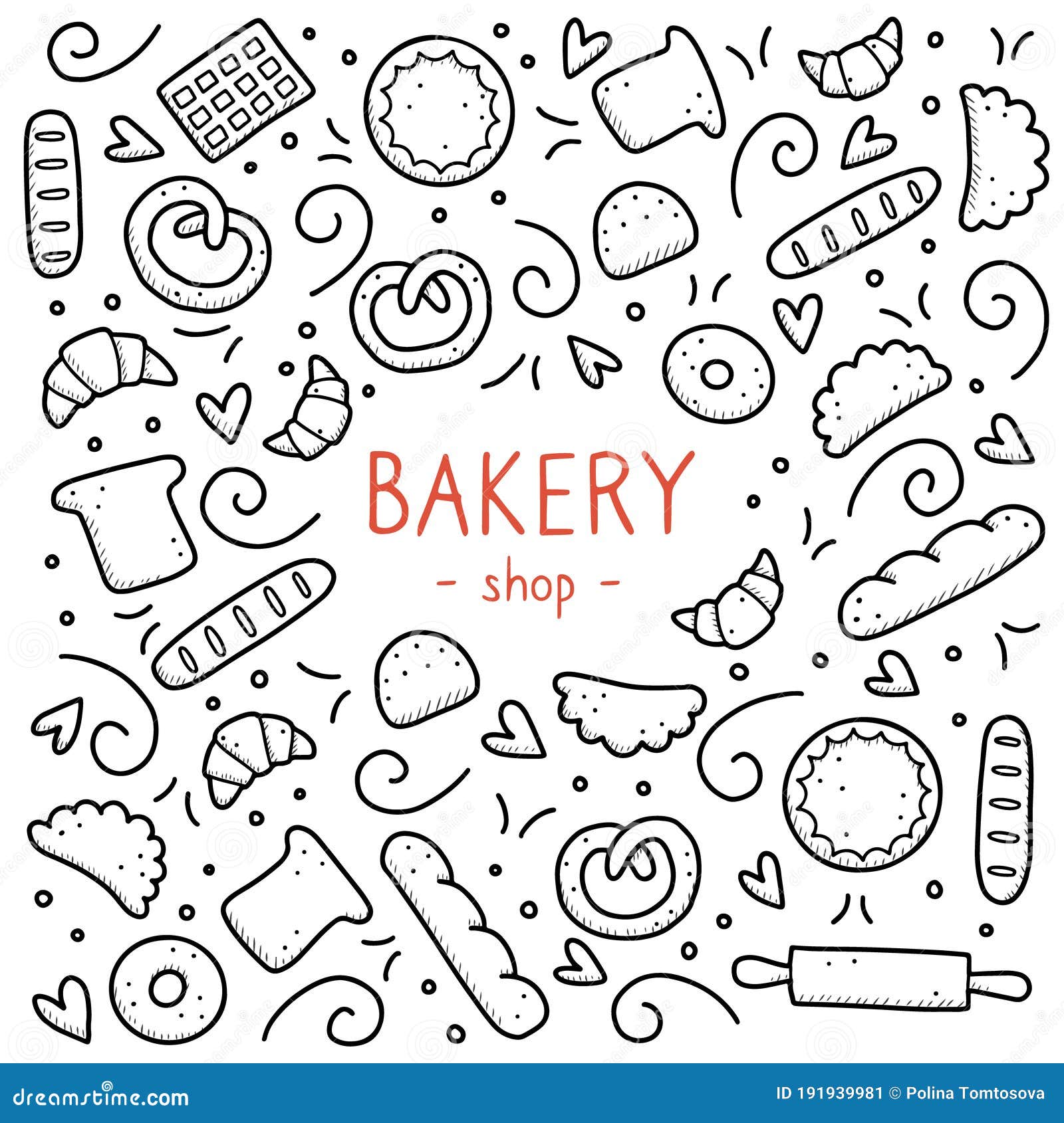 Hand Drawn Set of Bakery and Baking Elements. Vector Illustration ...