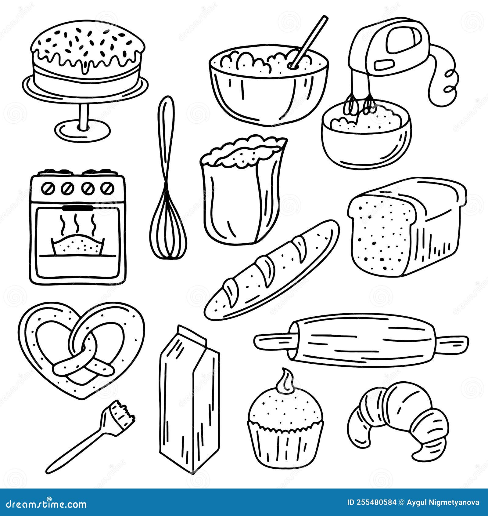 Hand Drawn Set of Baking and Cooking Elements. Doodle Sketch Style ...
