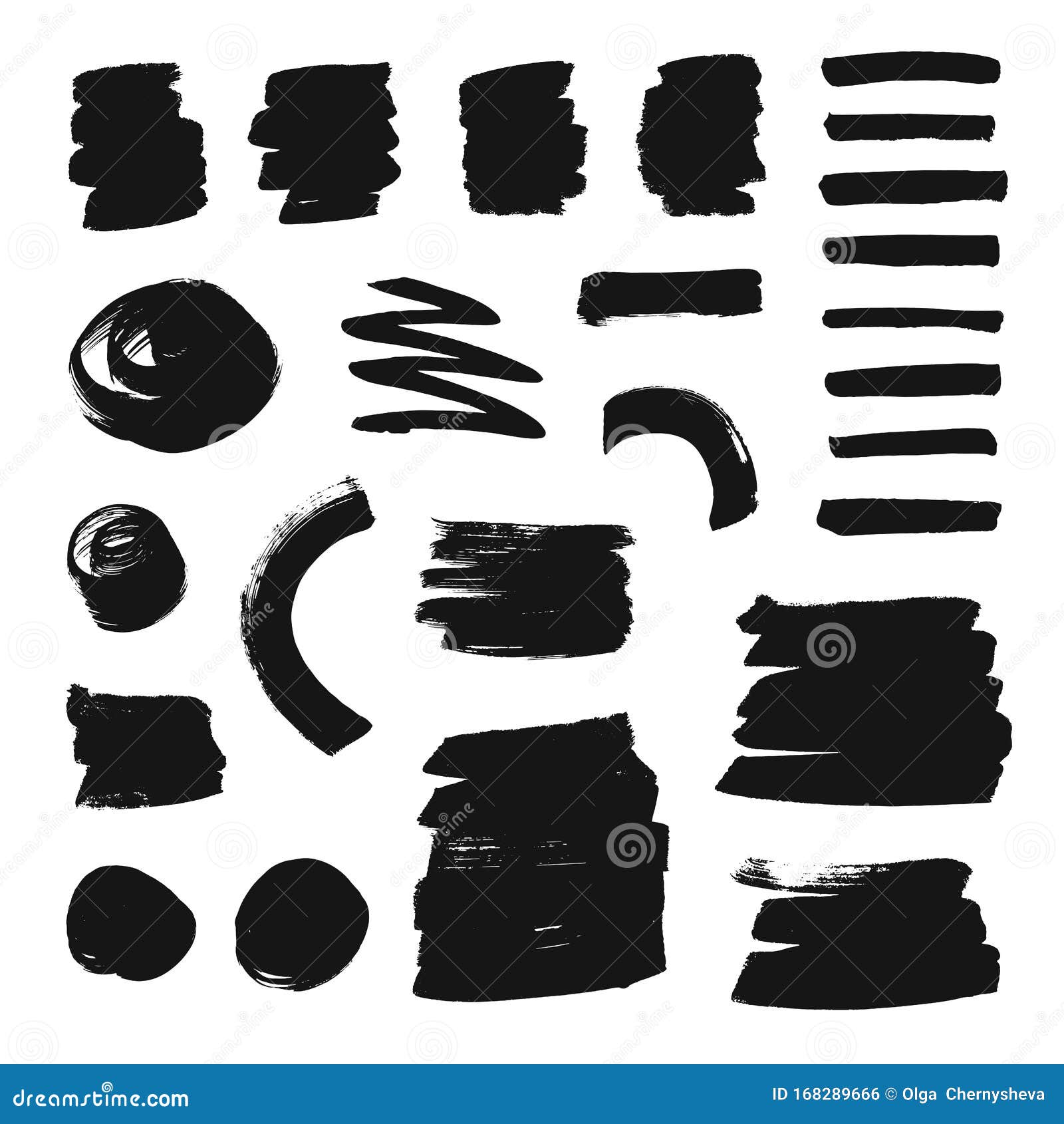 Hand Drawn Set of Brush Stroke. Vector Grunge Objects Stock Vector ...