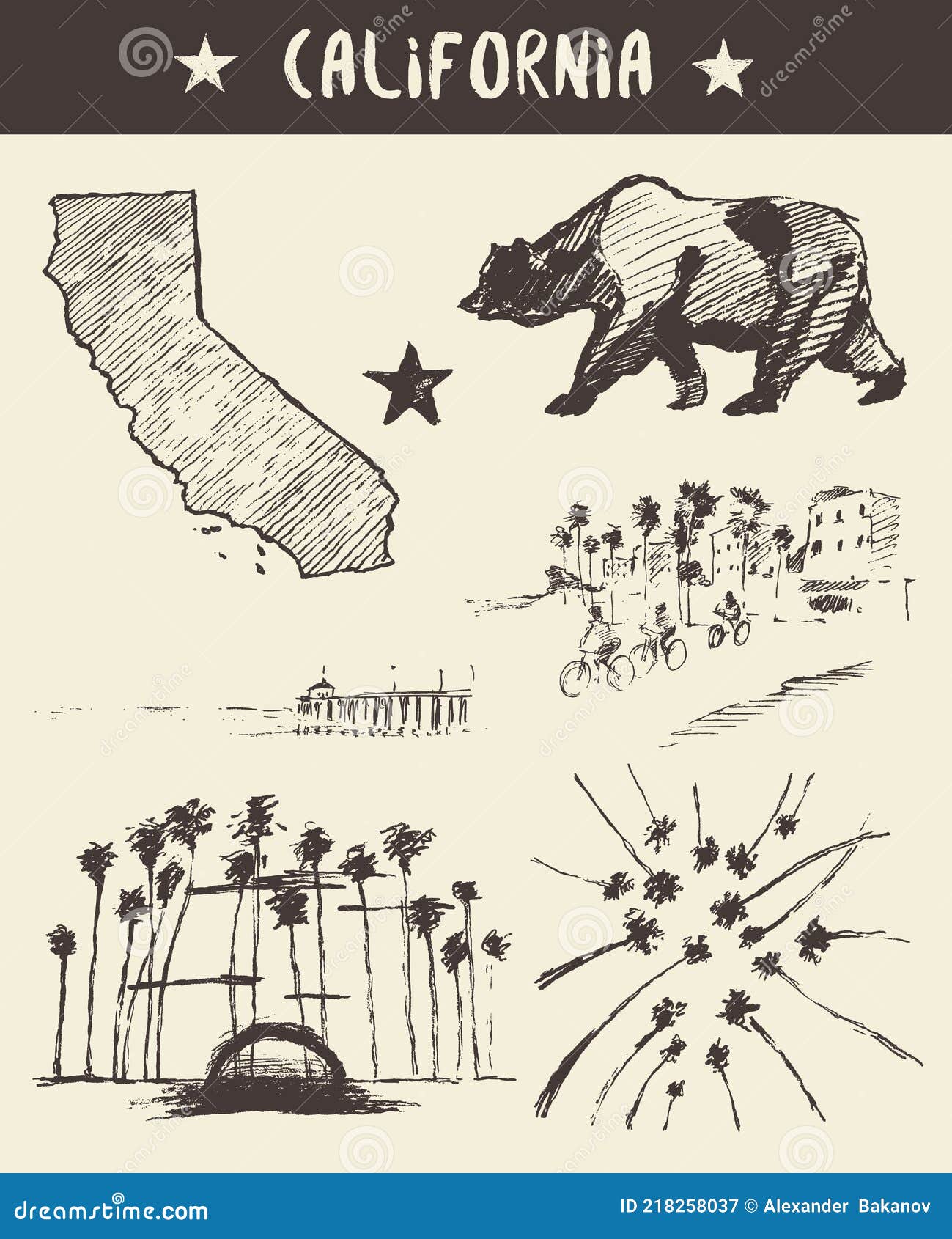 Hand Drawn Set of California State Vector Sketch Stock Vector ...