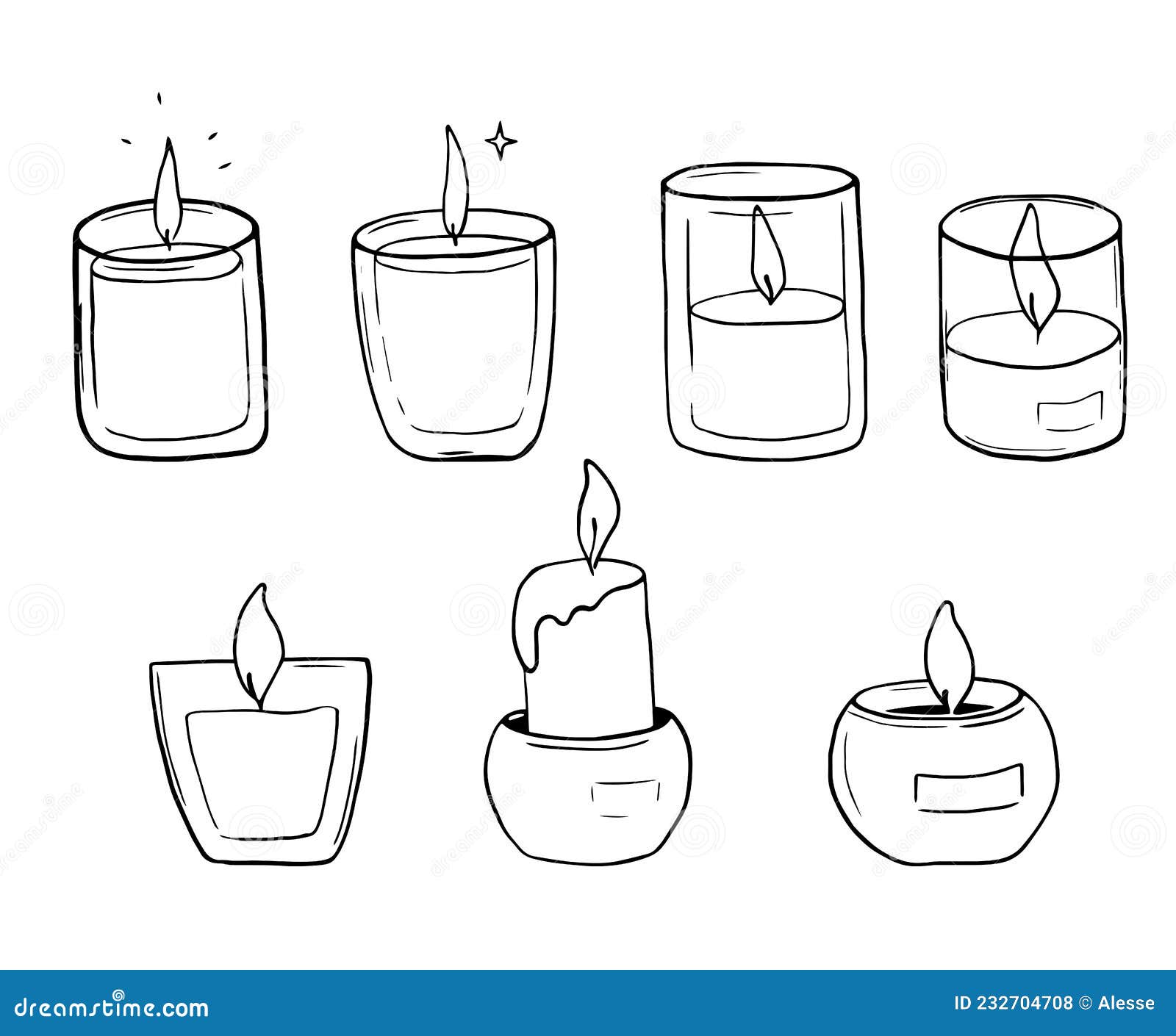 Hand Drawn Set of Candles. Doodle Candles Stock Vector - Illustration ...