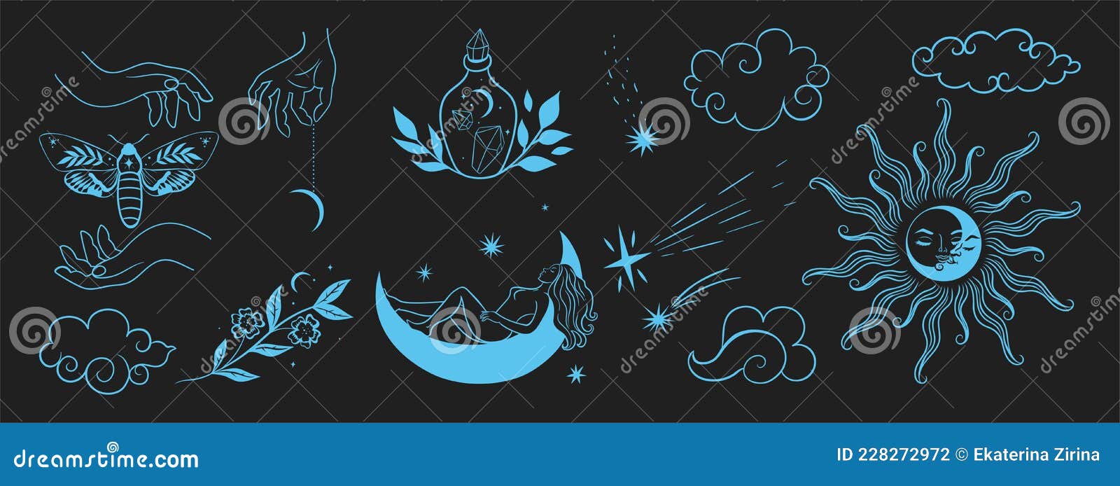 Celestial Bodies, Planets, Meteorites, Solar System, Comets, Stars Set ...