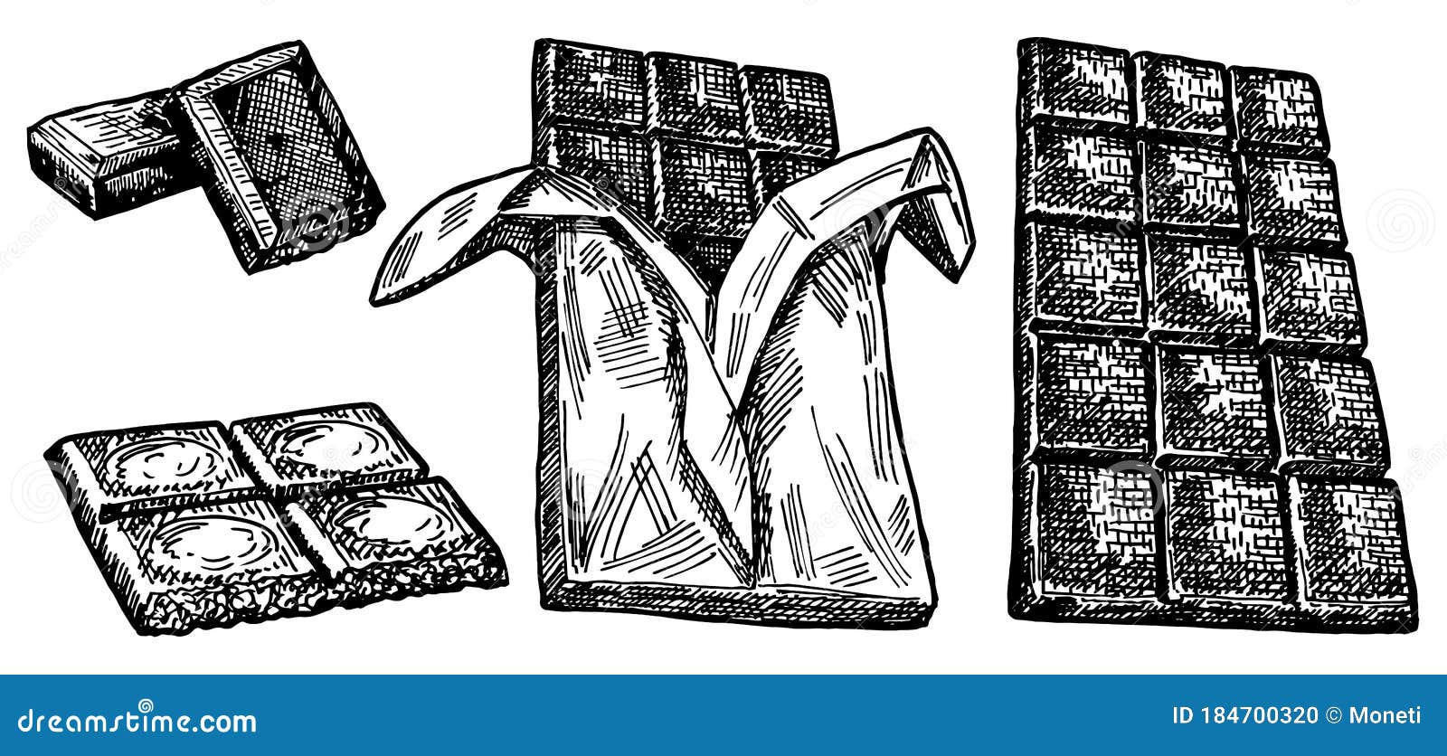 Hand Drawn Set of Chocolate. Hand Drawn Chocolate Bar Broken into ...