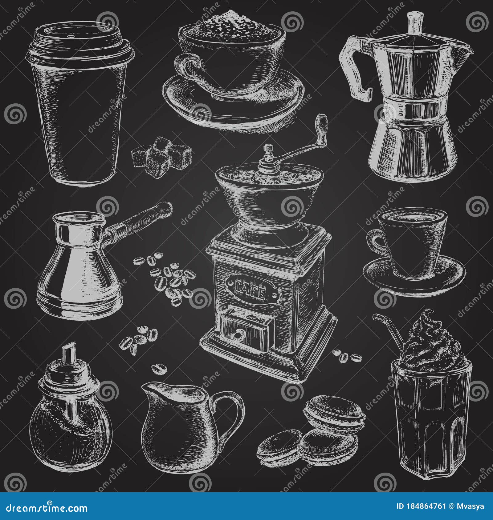 Hand Drawn Set Coffee Vector Illustration Stock Vector - Illustration ...