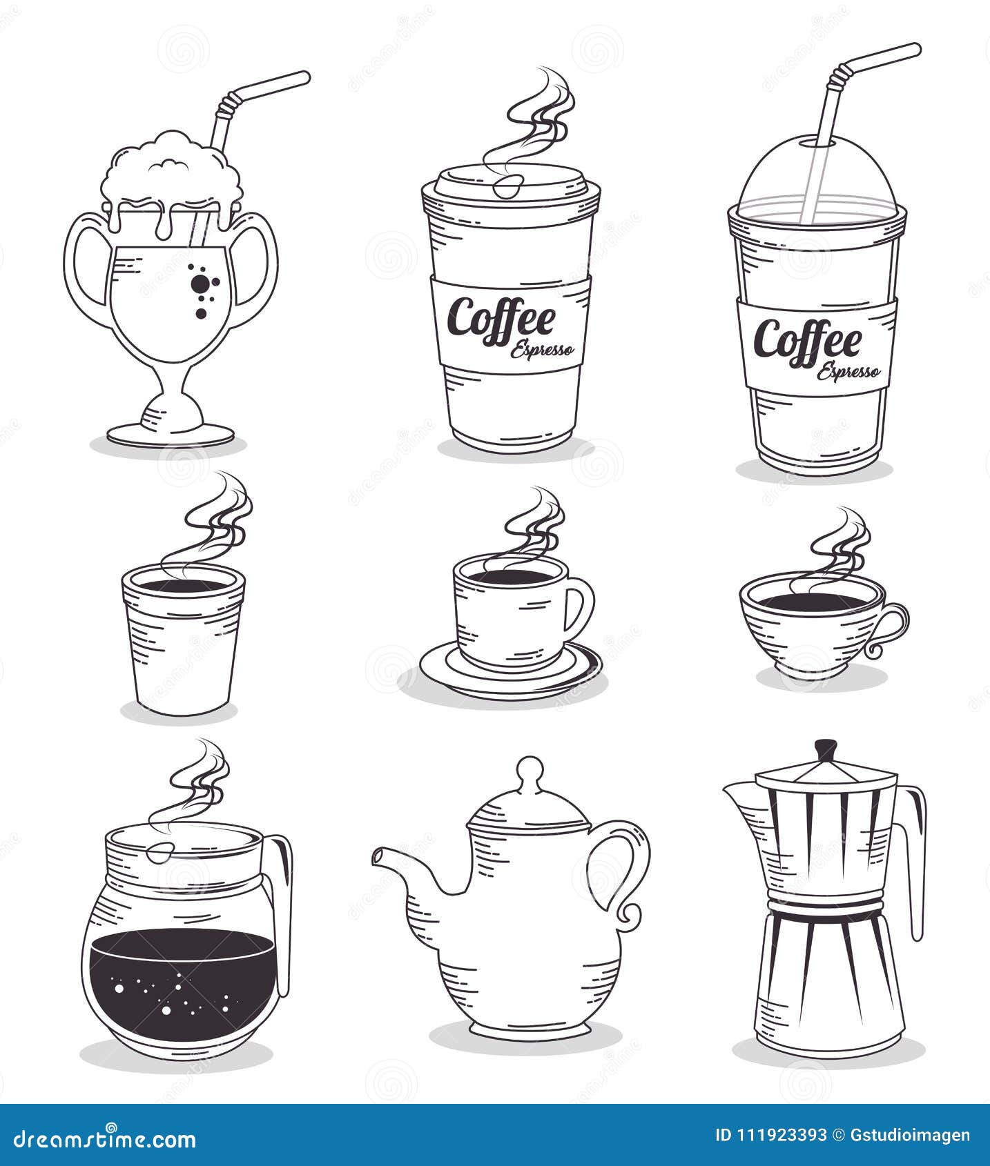 Hand drawn set coffee stock vector. Illustration of milk - 111923393