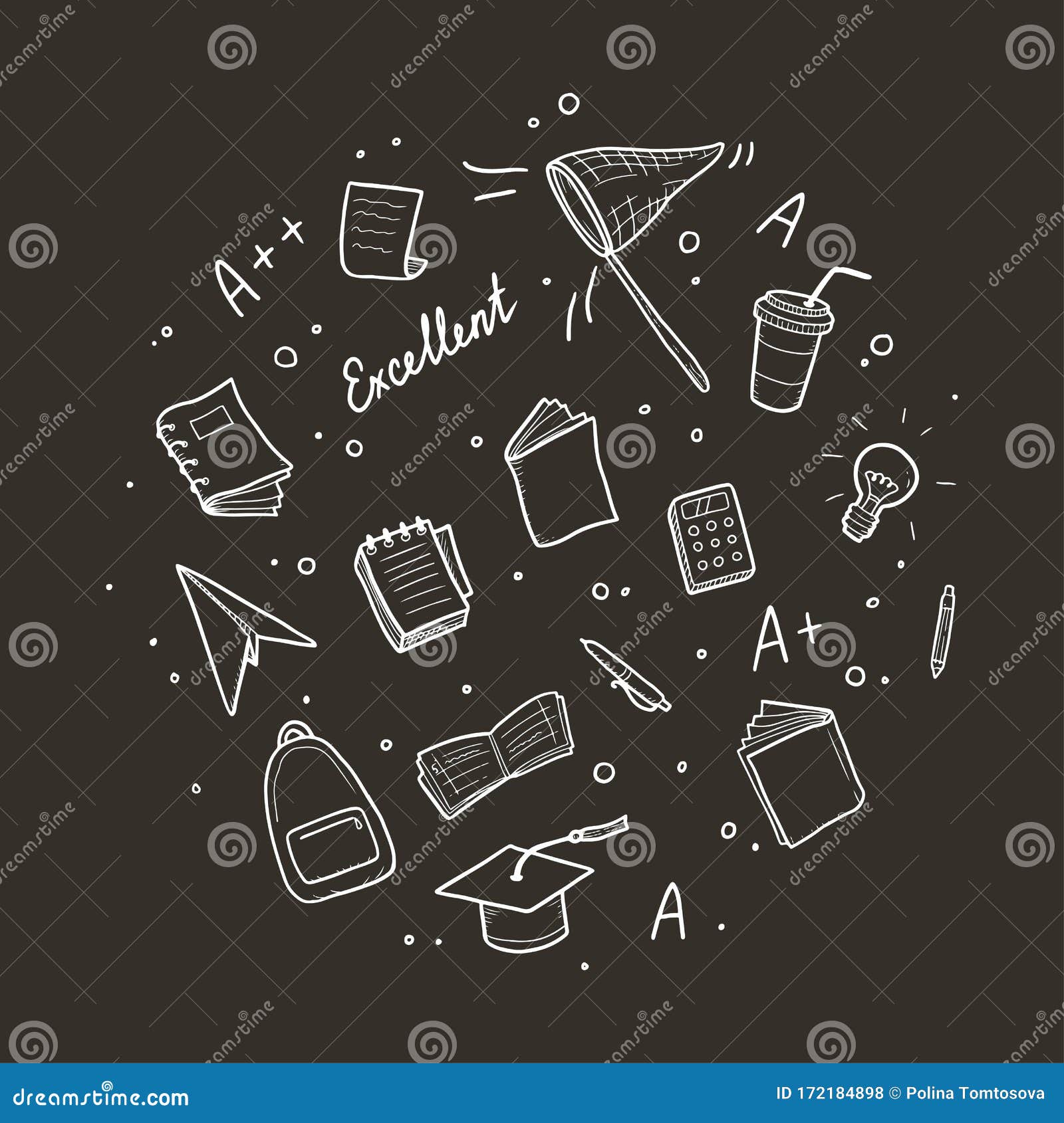 Hand Drawn Set of College, School Study Elements. Doodle Style. Stock ...