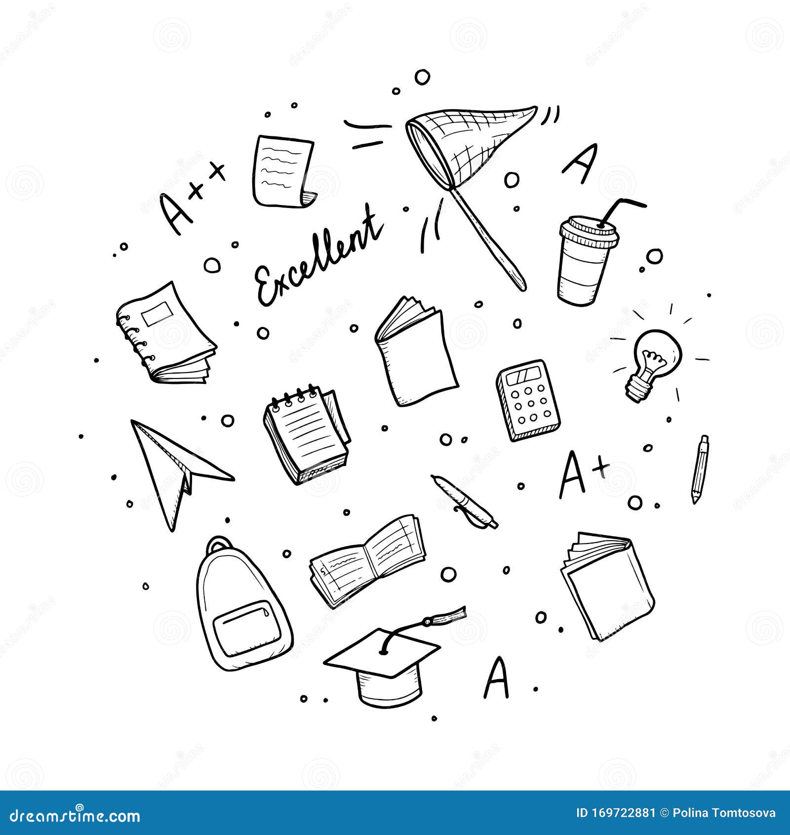 Hand Drawn Set of College, School Study Elements. Doodle Style. Stock ...