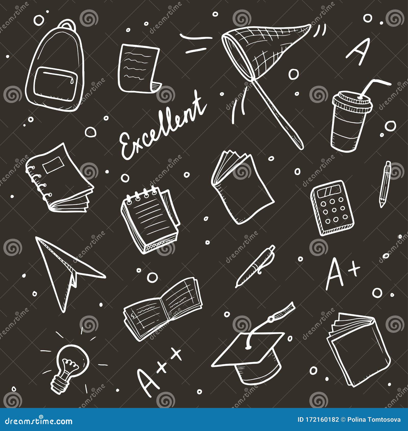 Hand Drawn Set of College, School Study Elements. Doodle Style. Stock ...