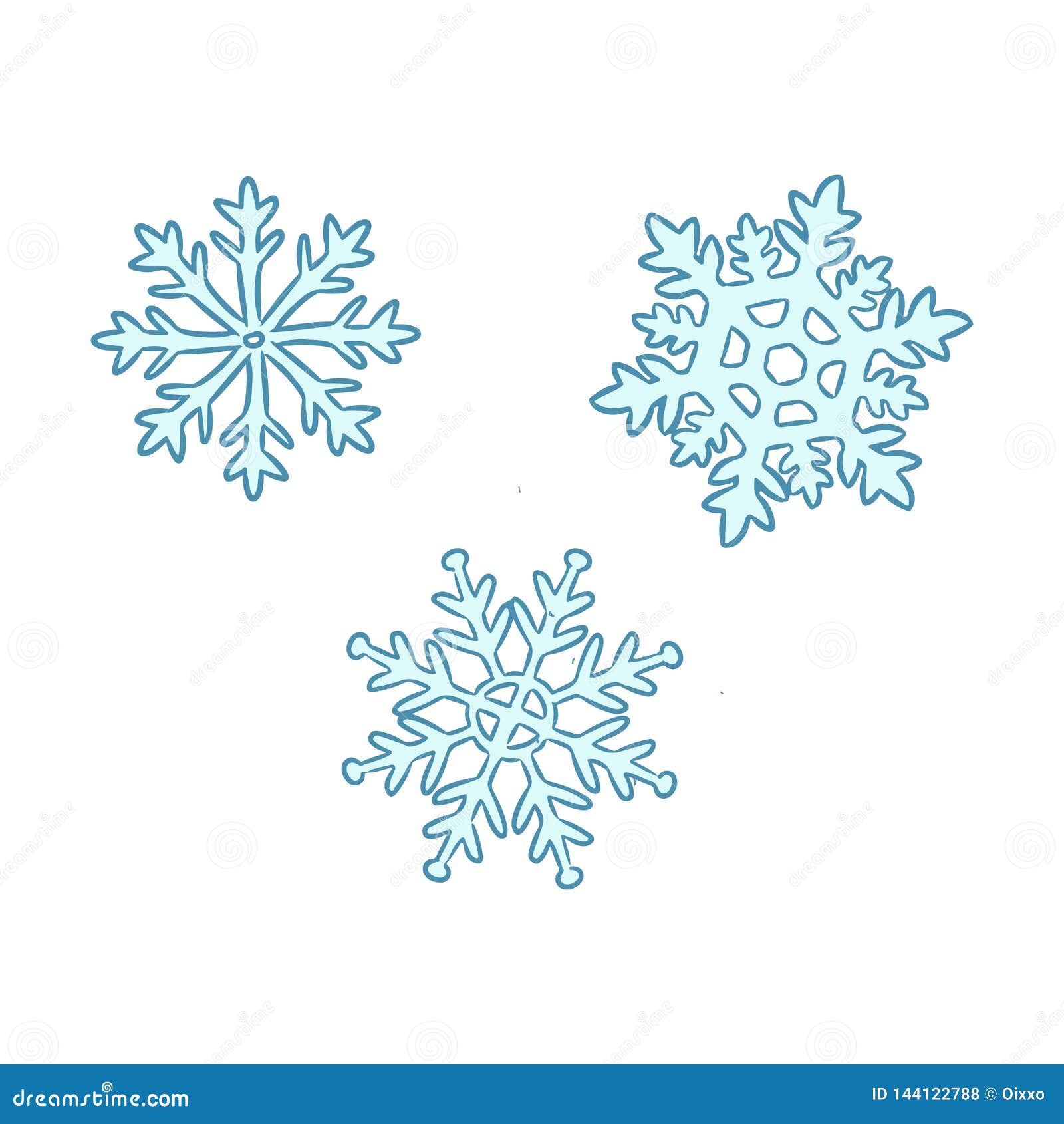 Hand Drawn Set of Cute Blue Snowflakes Stock Vector - Illustration of ...