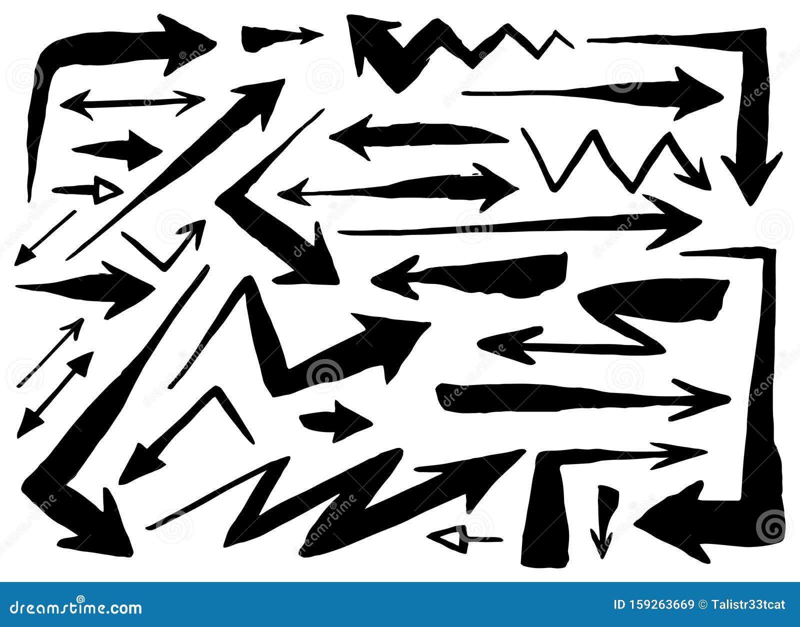 Hand Drawn Set of Different Arrows Painted with Ink Brush Stock Vector ...