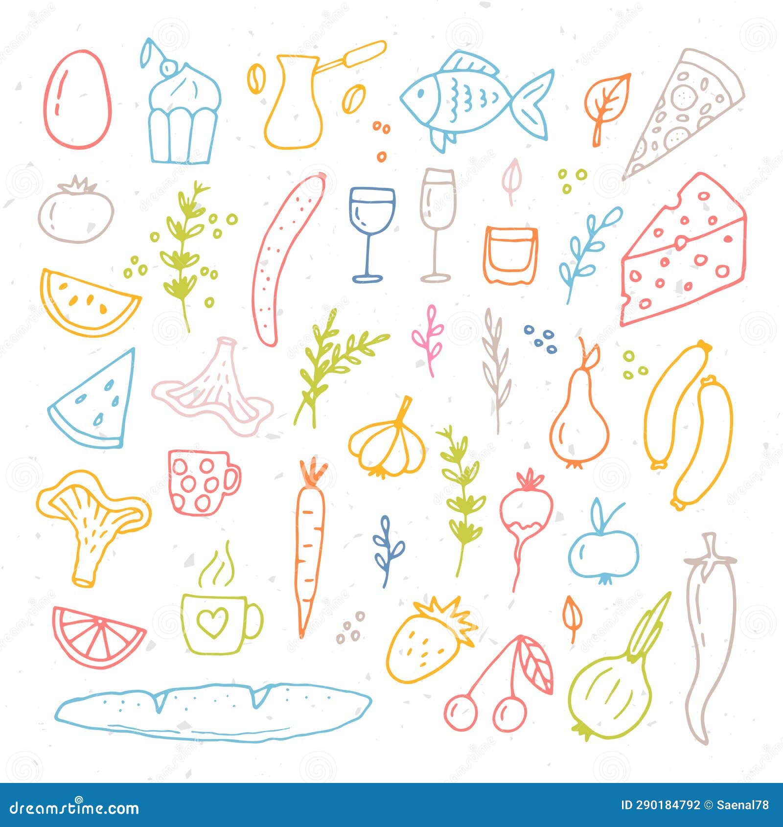 Hand Drawn Set of Different Food and Drinks. Doodle Style Stock Vector ...