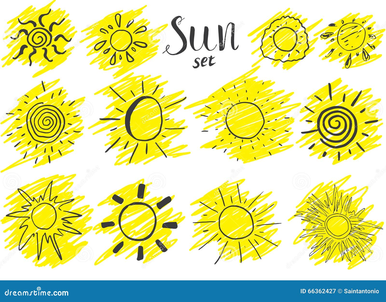 Hand Drawn Set of Different Suns, Sketch Vector Illustration Isolated ...