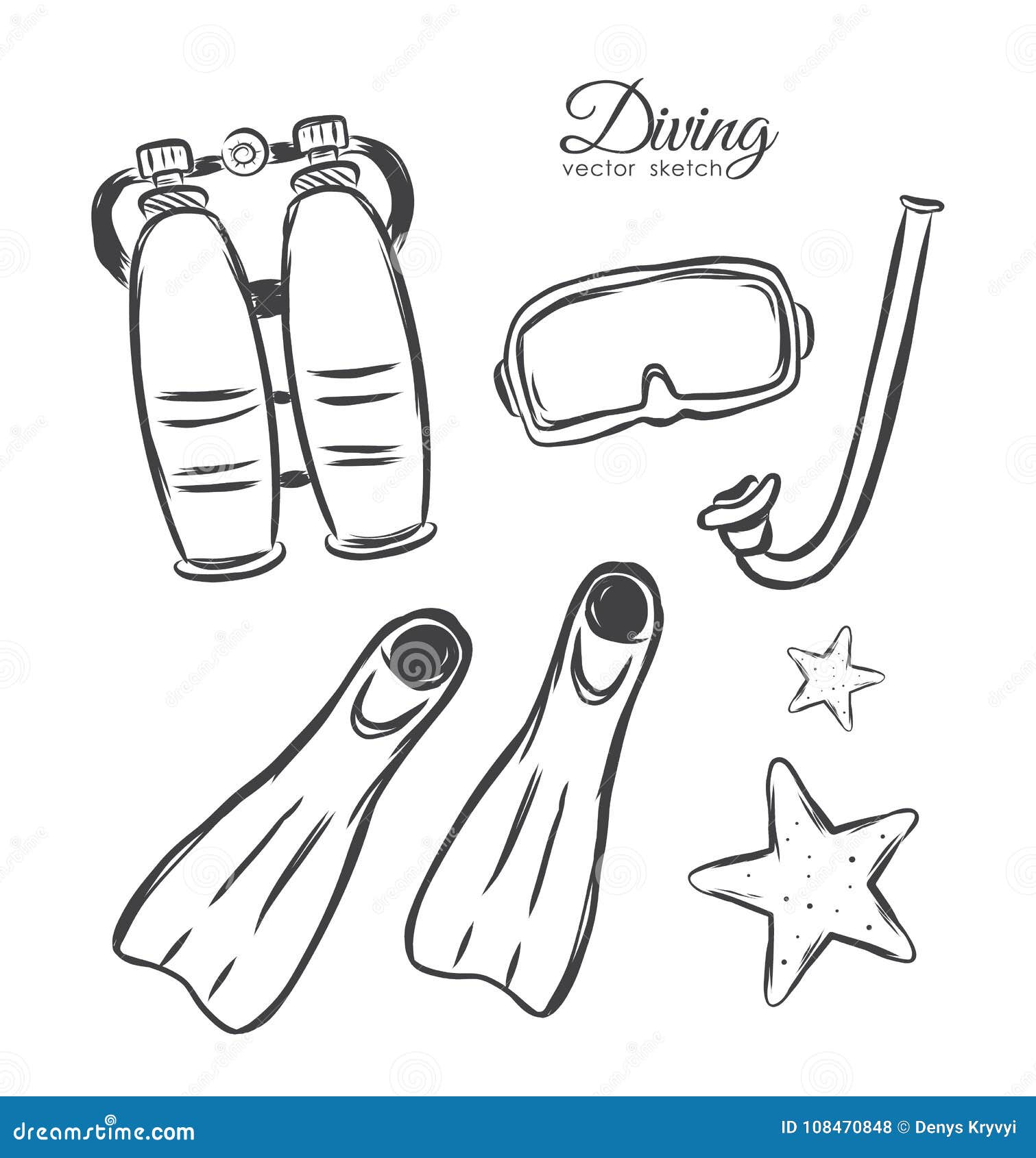 Vector Illustration: Hand Drawn Set of Diving Elements. Sketch Design ...