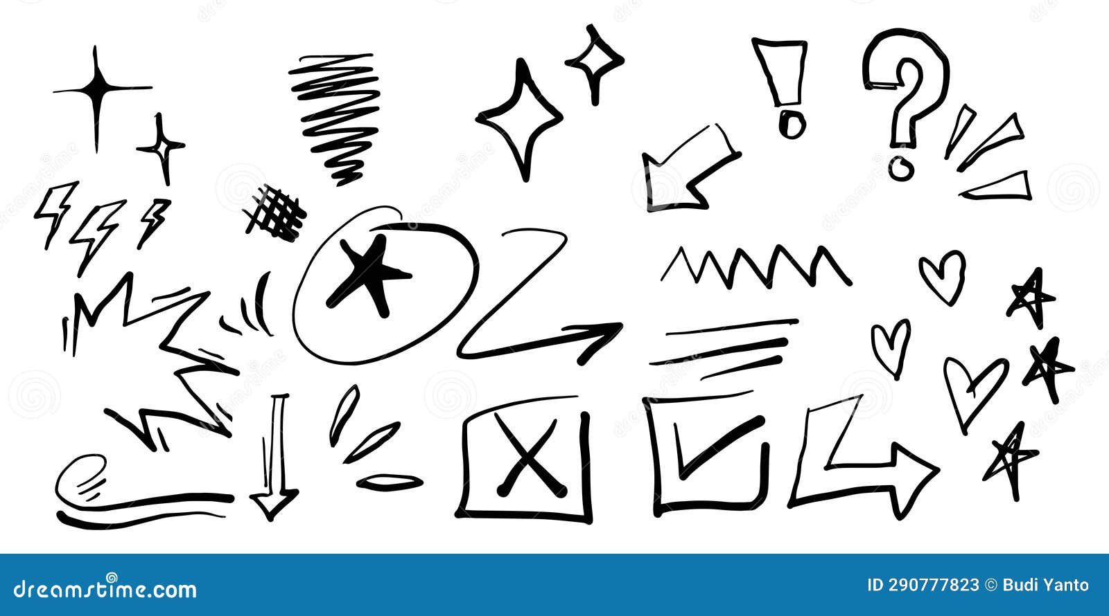Doodle Emphasis Elements, Black On White Background. Vector Symbols And ...