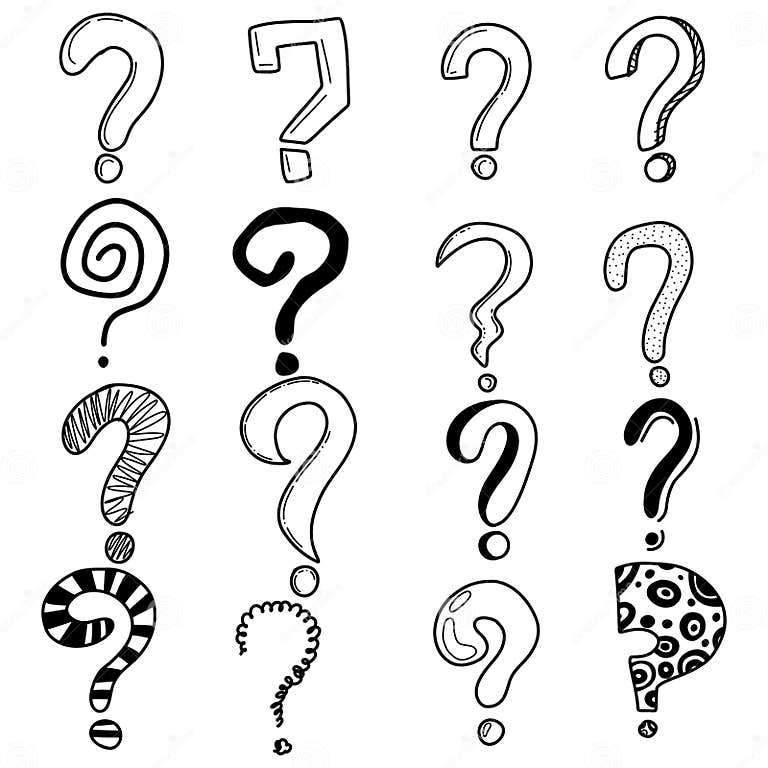 Hand Drawn Set of Doodle Question Marks. Stock Vector - Illustration of ...