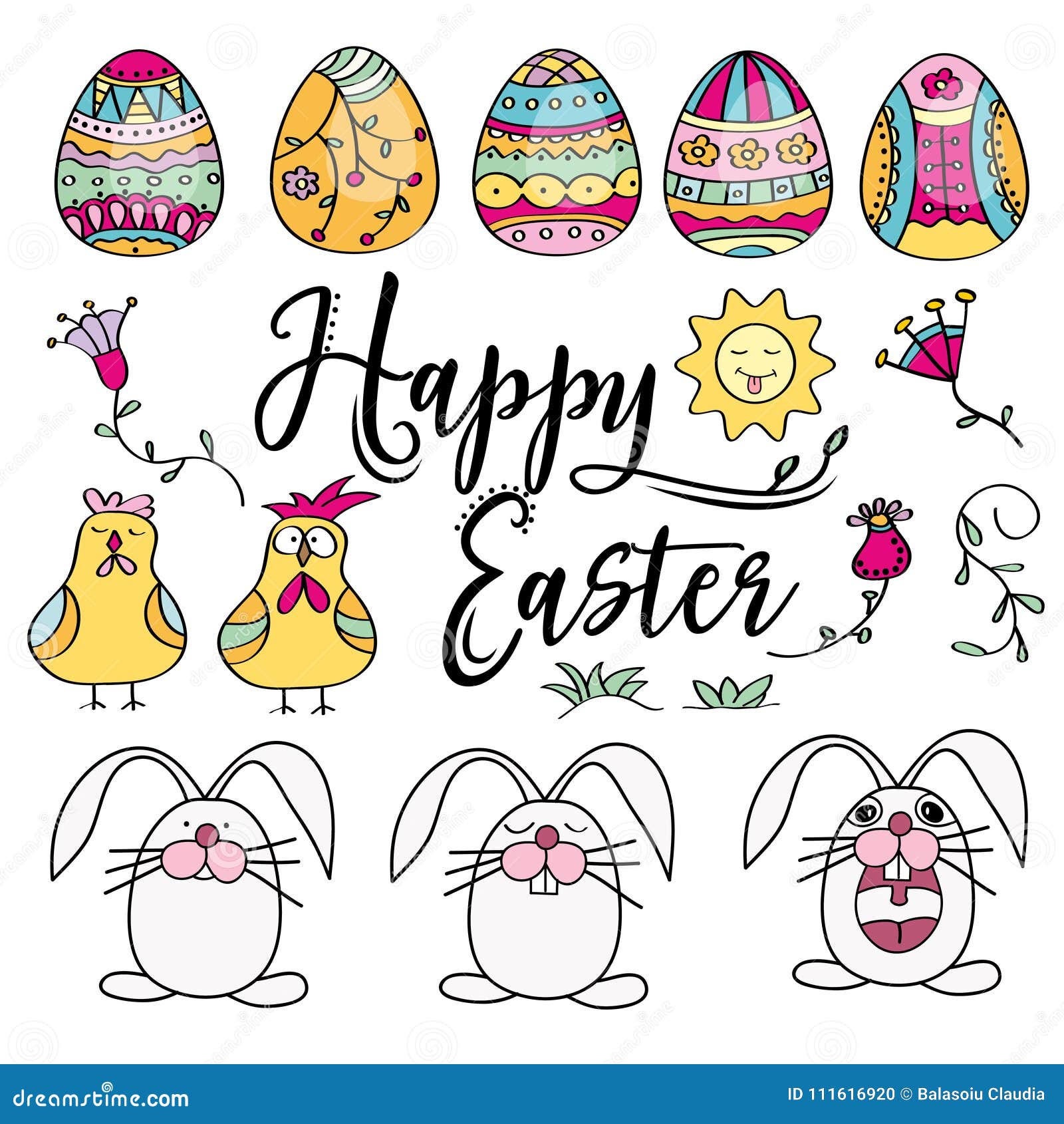 Hand Drawn Set of Easter Design Elements. Perfect for Holiday D Stock ...