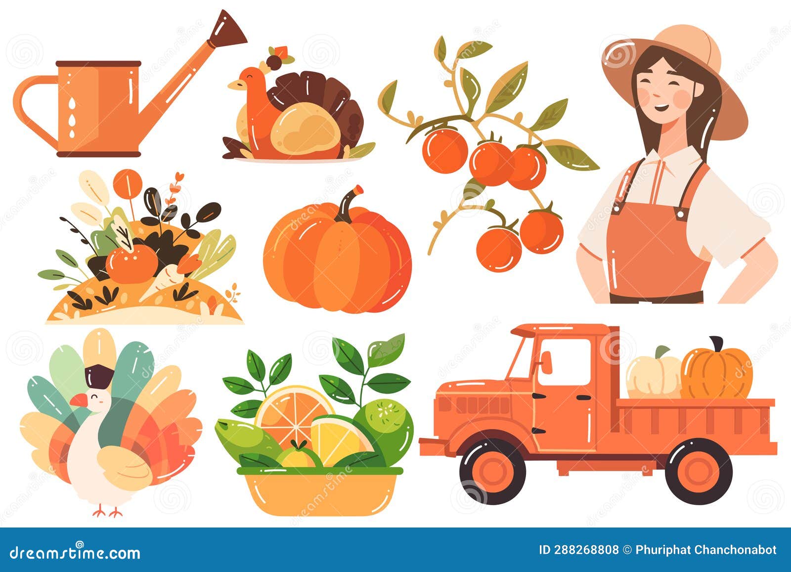 Hand Drawn Set of Farmer and Farm Objects in Flat Style Stock Vector ...