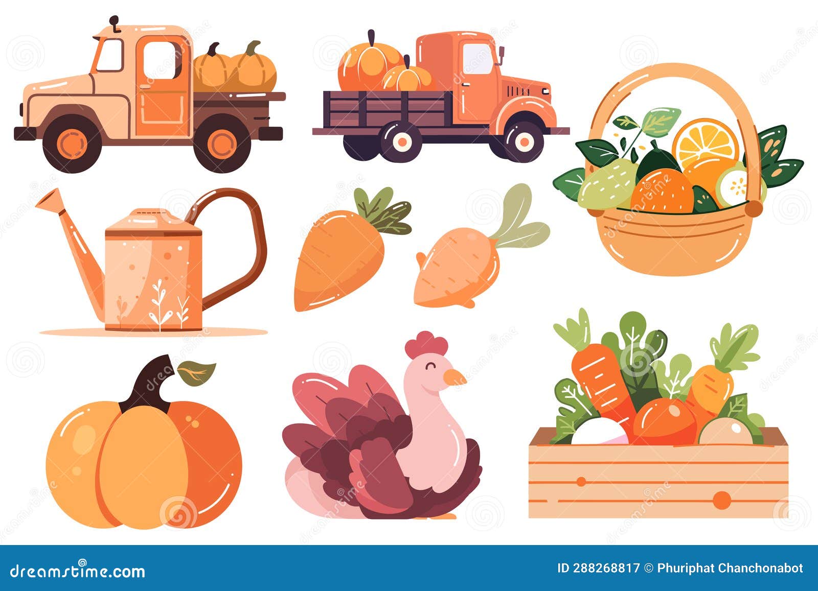 Hand Drawn Set of Farmer and Farm Objects in Flat Style Stock Vector ...