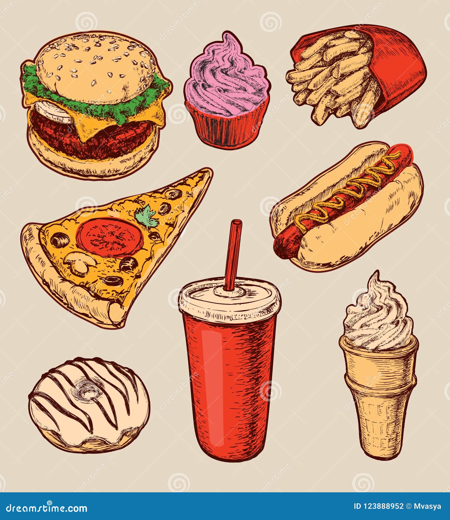 Hand Drawn Set Fast Food Vector Illustration Stock Vector ... Hand Drawn Set Fast Food Vector Illustration Stock Vector ...