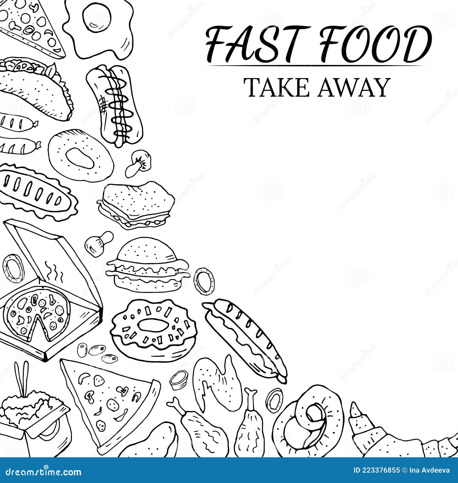 Hand Drawn Set with Fast Food Stock Vector - Illustration of food ...