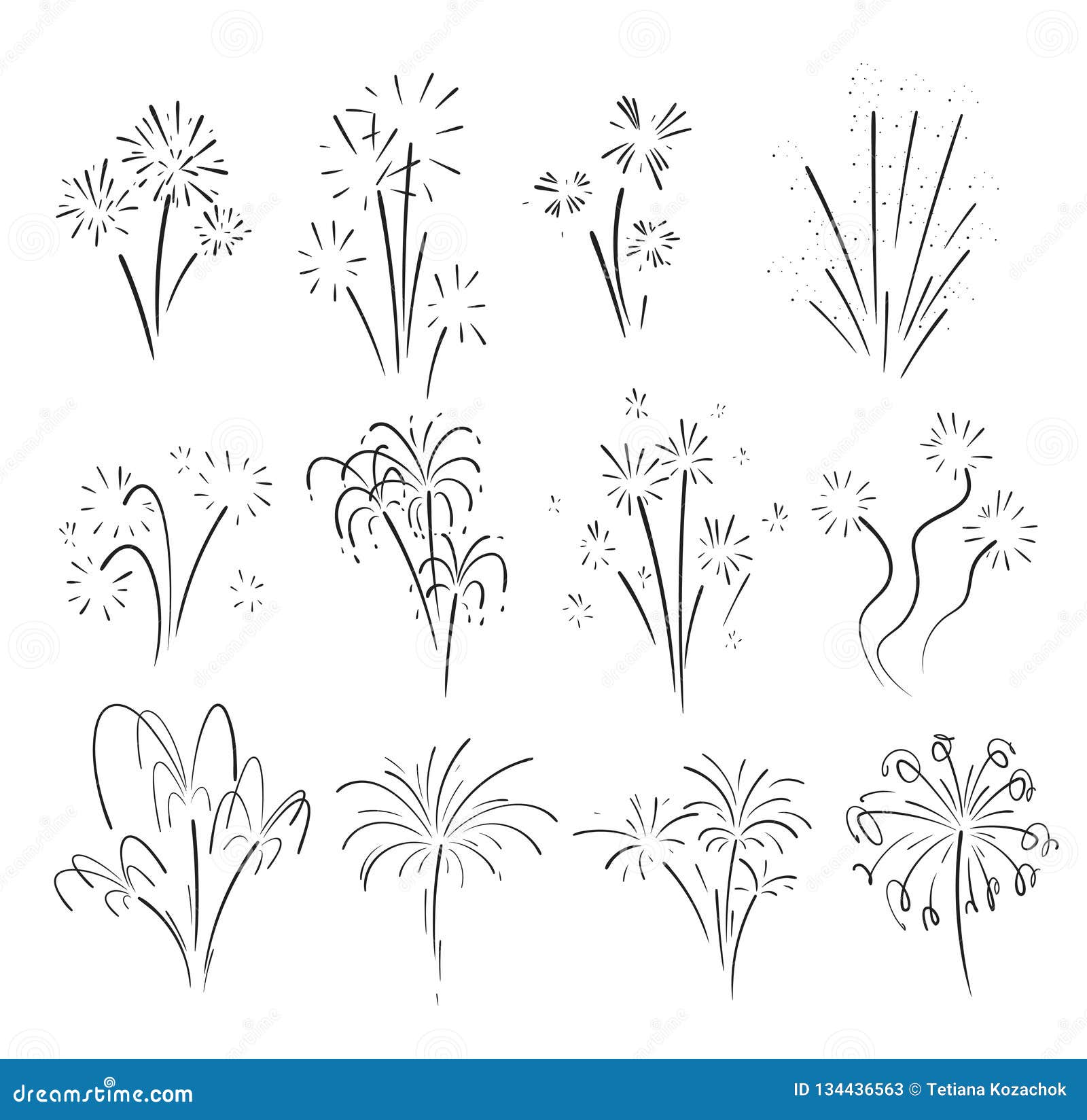 Hand Drawn Set of Fireworks. Stock Vector - Illustration of festive ... Hand Drawn Set of Fireworks. Stock Vector - Illustration of festive ...