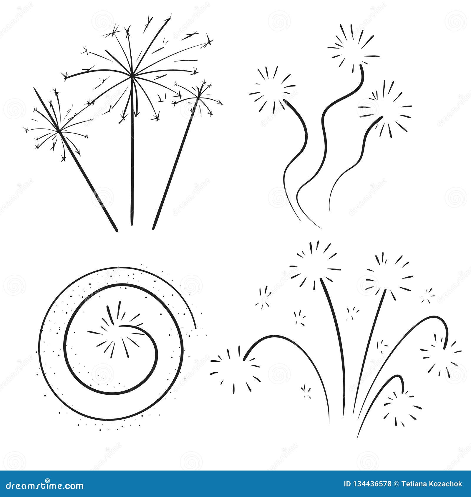 Hand Drawn Set of Fireworks. Stock Vector - Illustration of emphasis ... Hand Drawn Set of Fireworks. Stock Vector - Illustration of emphasis ...