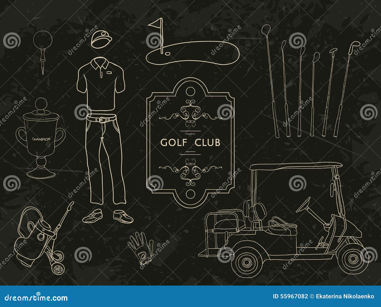 Hand Drawn Set Golf Club Collection Stock Vector - Illustration of hole ...