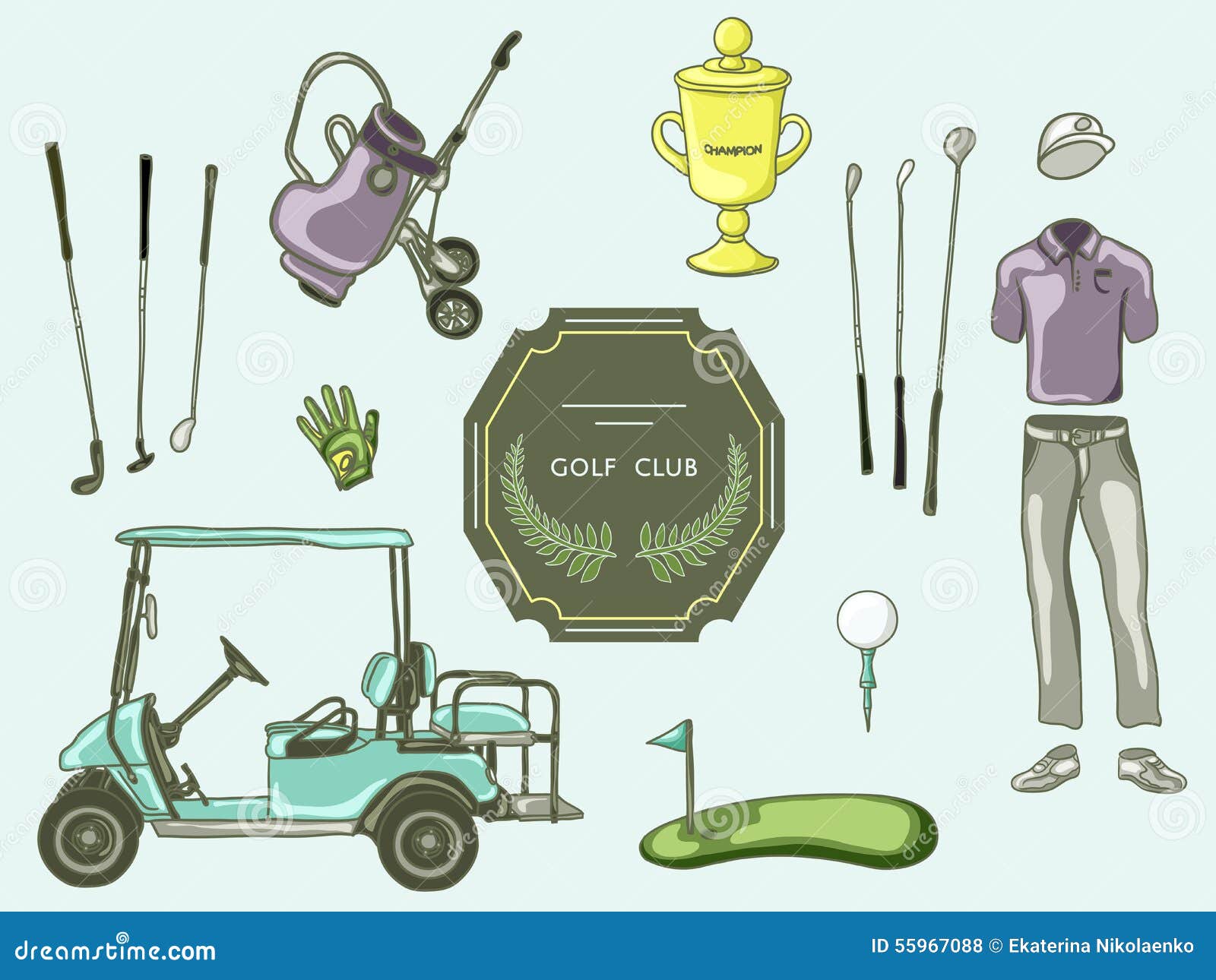 Hand Drawn Set Golf Club Collection Stock Vector - Illustration of ...