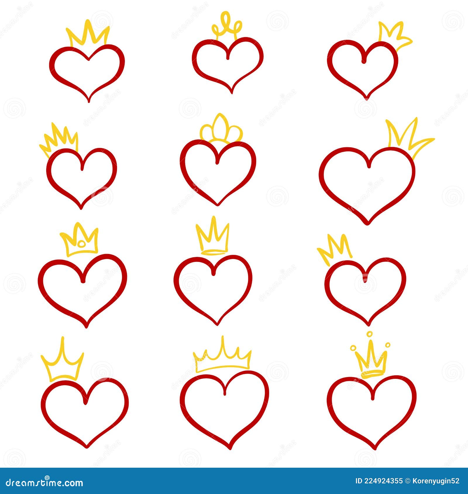 Hand Drawn Set of Heart with Crown for Design on White, Stock Vector ...