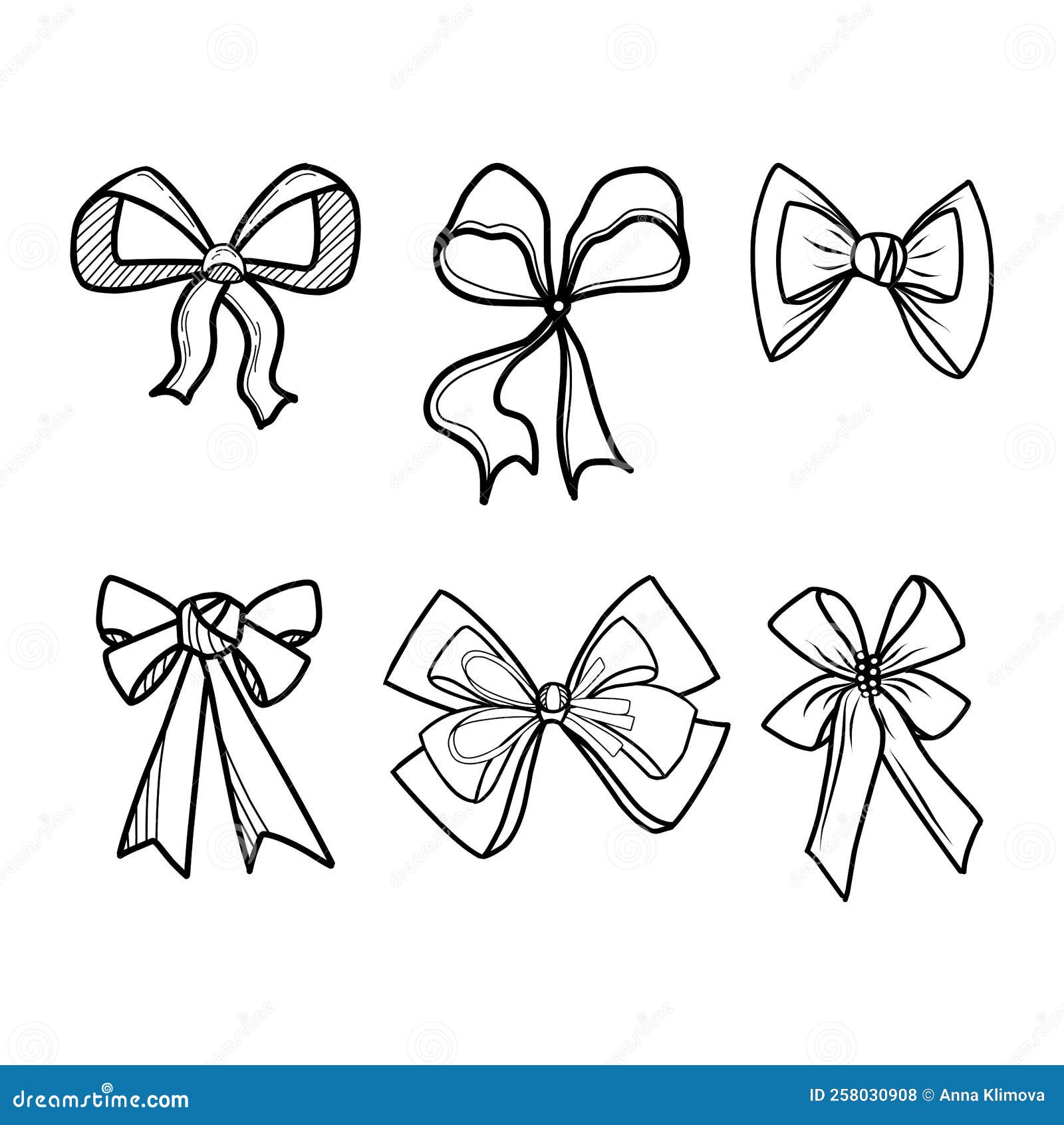 Hand Drawn Set of Holiday Bows in Doodle Style Stock Vector ...