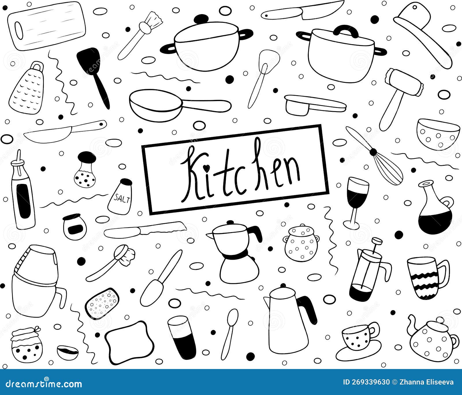 Hand Drawn Set of Kitchen Tools Doodles Stock Vector - Illustration of ...