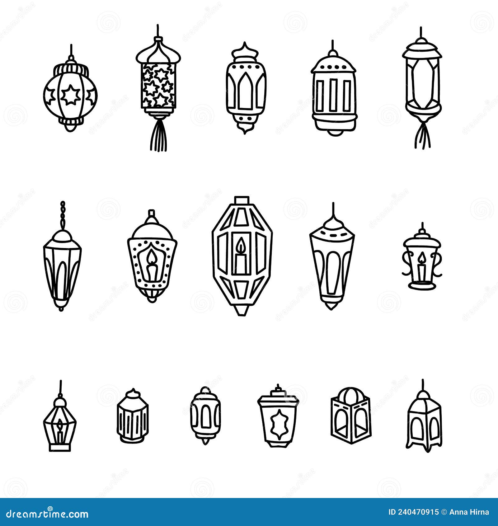 Hand Drawn Set of Lanterns. Vector Illustration in Doodle Style Stock ...