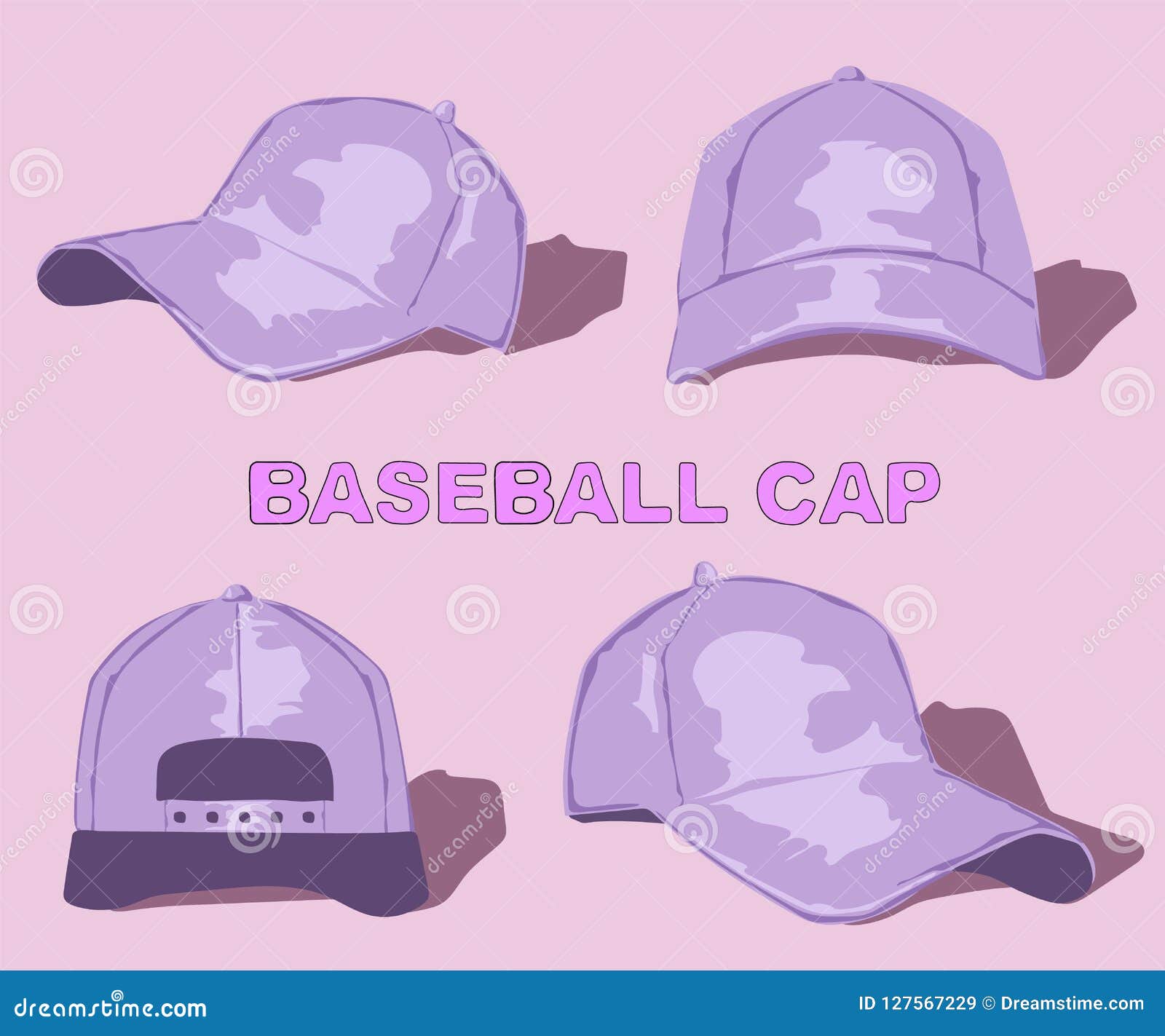 Hand-drawn Set of Light Purple Baseball Caps Stock Vector ...