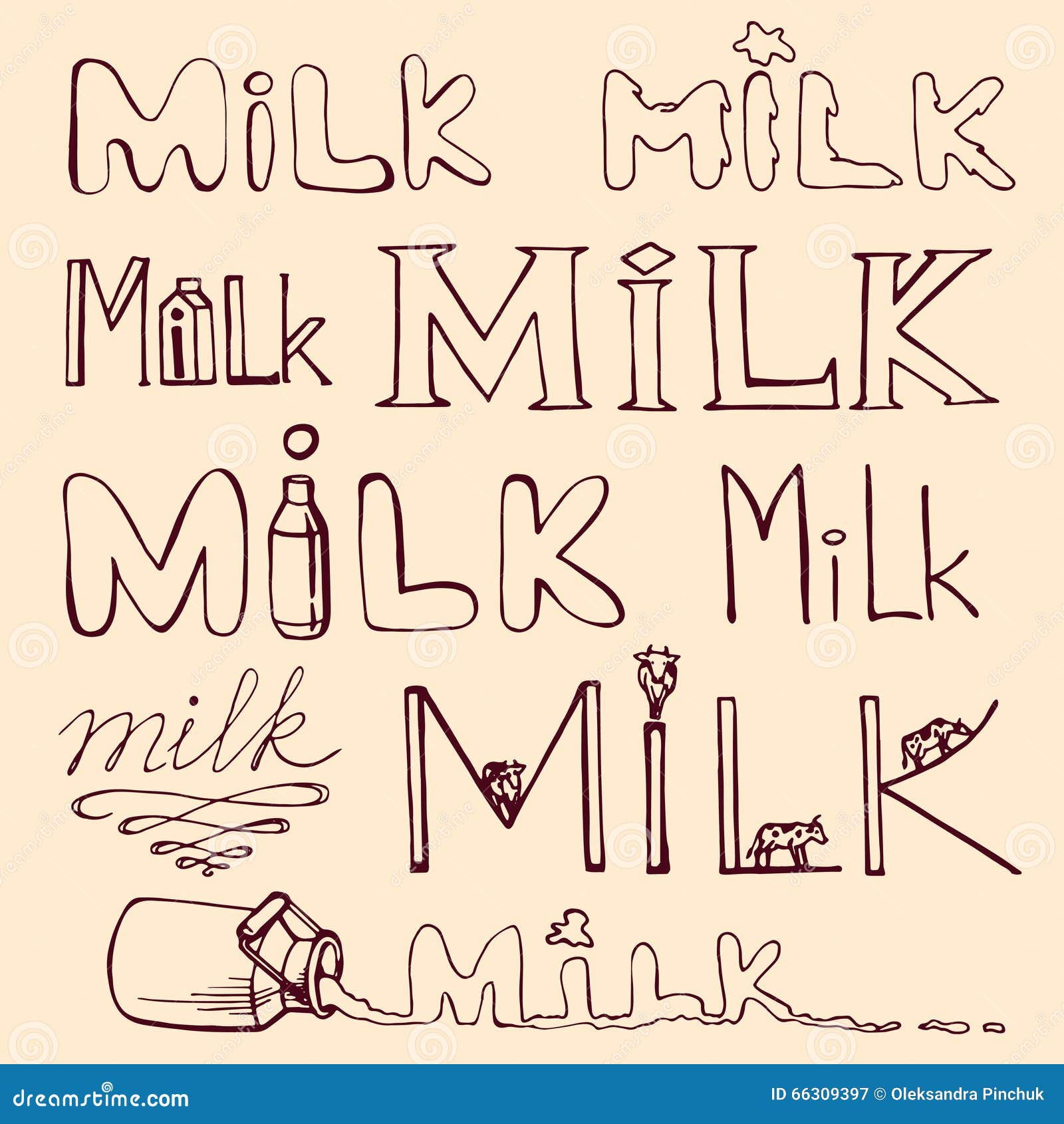 Hand Drawn Set of Milk Words. Lettering. Vector Stock Vector ...