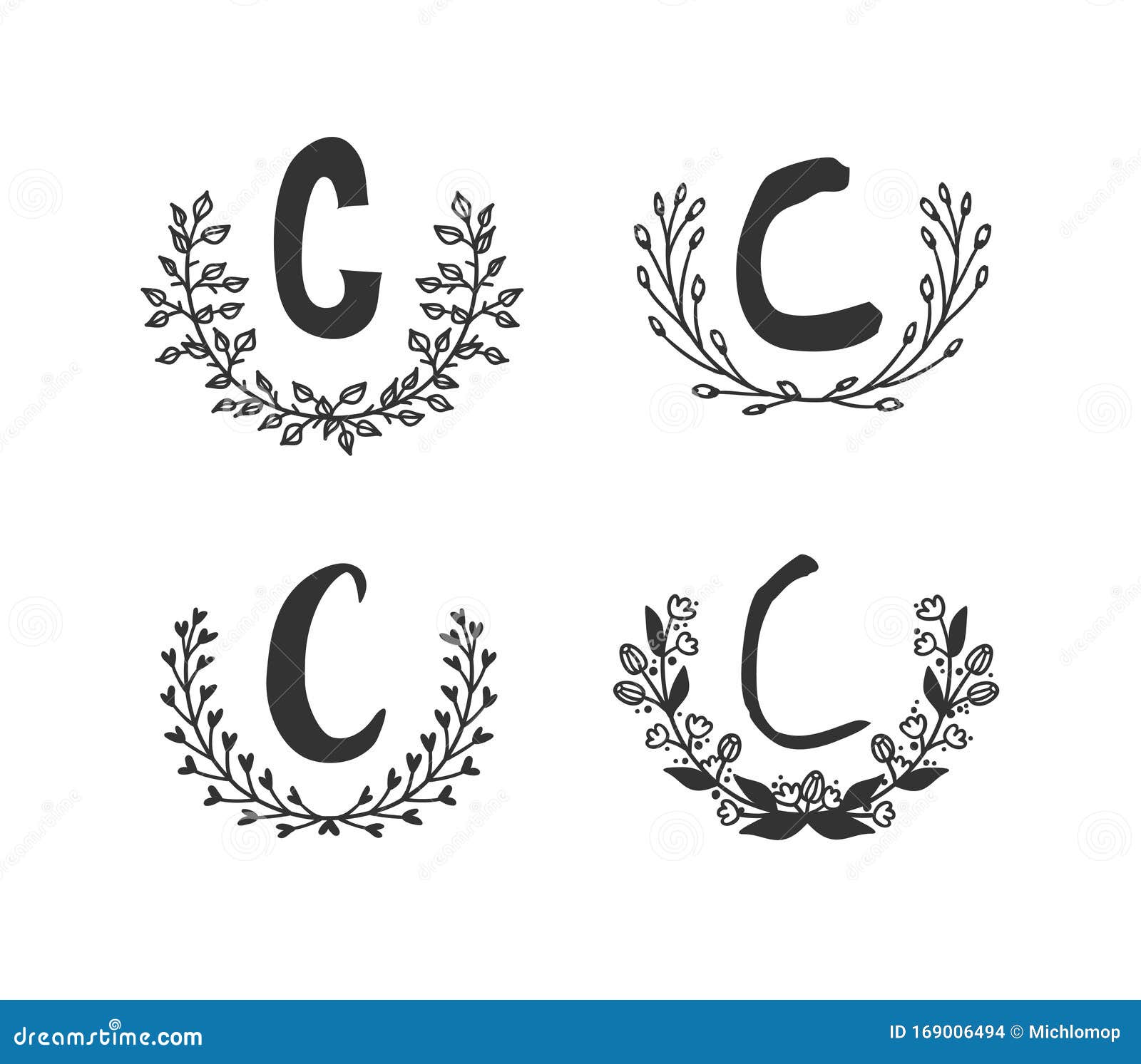 Hand Drawn Set of Monogram Objects for Design Use. Black Vector Doodle ...