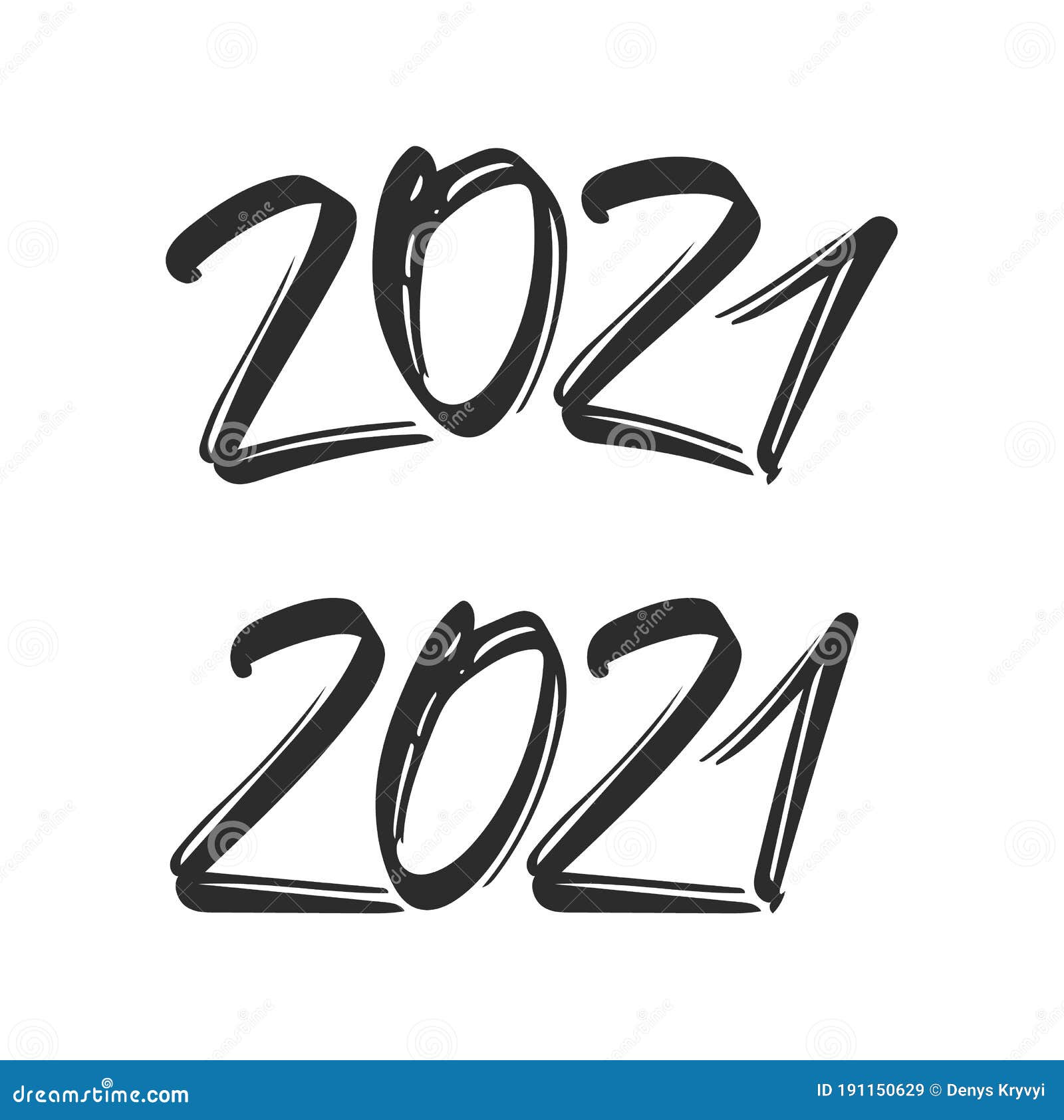 Hand Drawn Set of Numbers 2021. Happy New Year Template Stock Vector ...