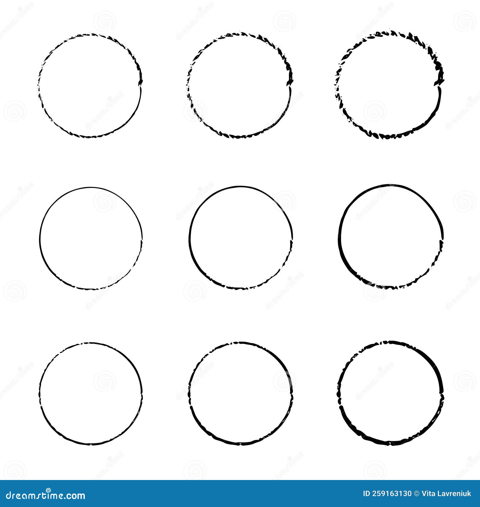 Hand Drawn Set of Objects. Black Vector Doodle Ellipses. Speed Lines in ...