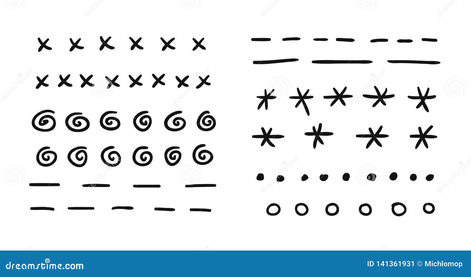 Hand Drawn Set of Objects for Design Use. Black Vector Doodle Dotted ...
