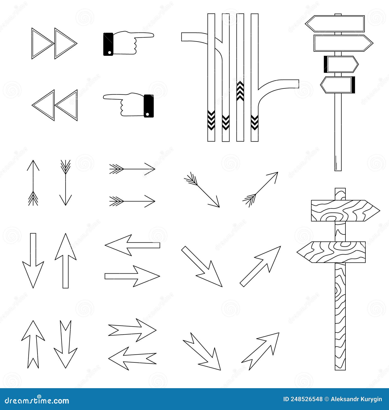 Hand Drawn Set of Pointers To Help Find the Way. Arrows Indicating the ...