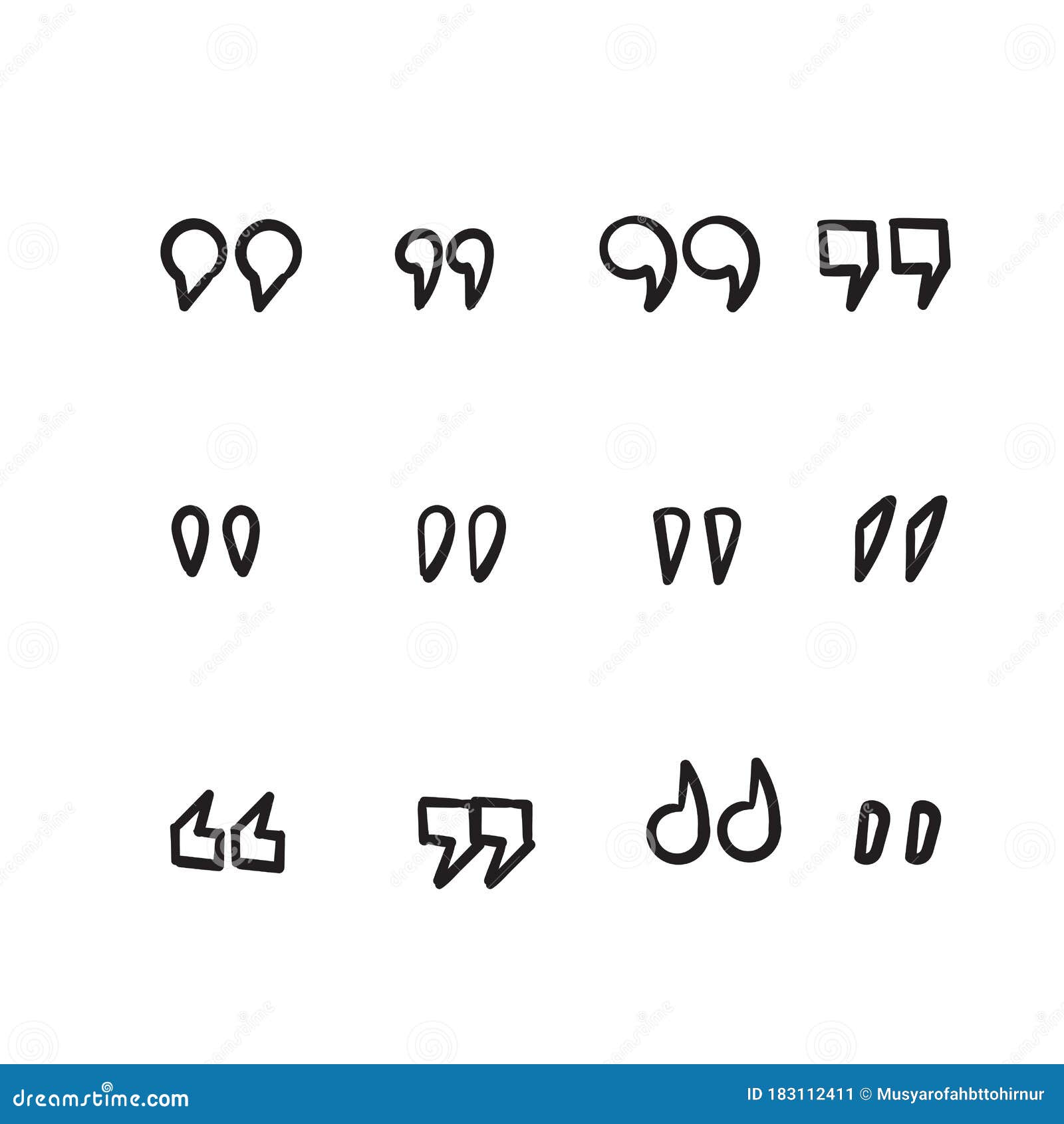 Hand Drawn Set of Quote Mark, Quotes Icon Vector Sign Design Doodle ...