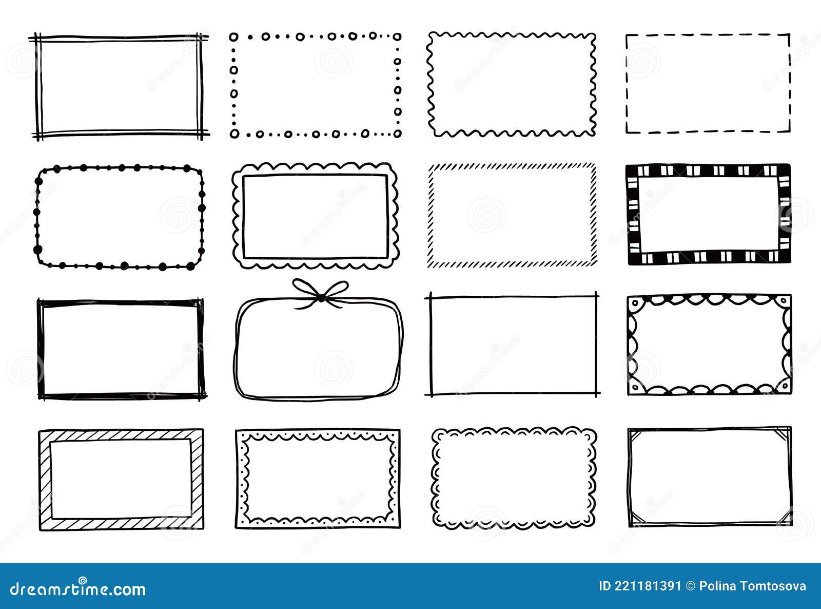Hand Drawn Set of Rectangle Frame. Stock Vector - Illustration of ...
