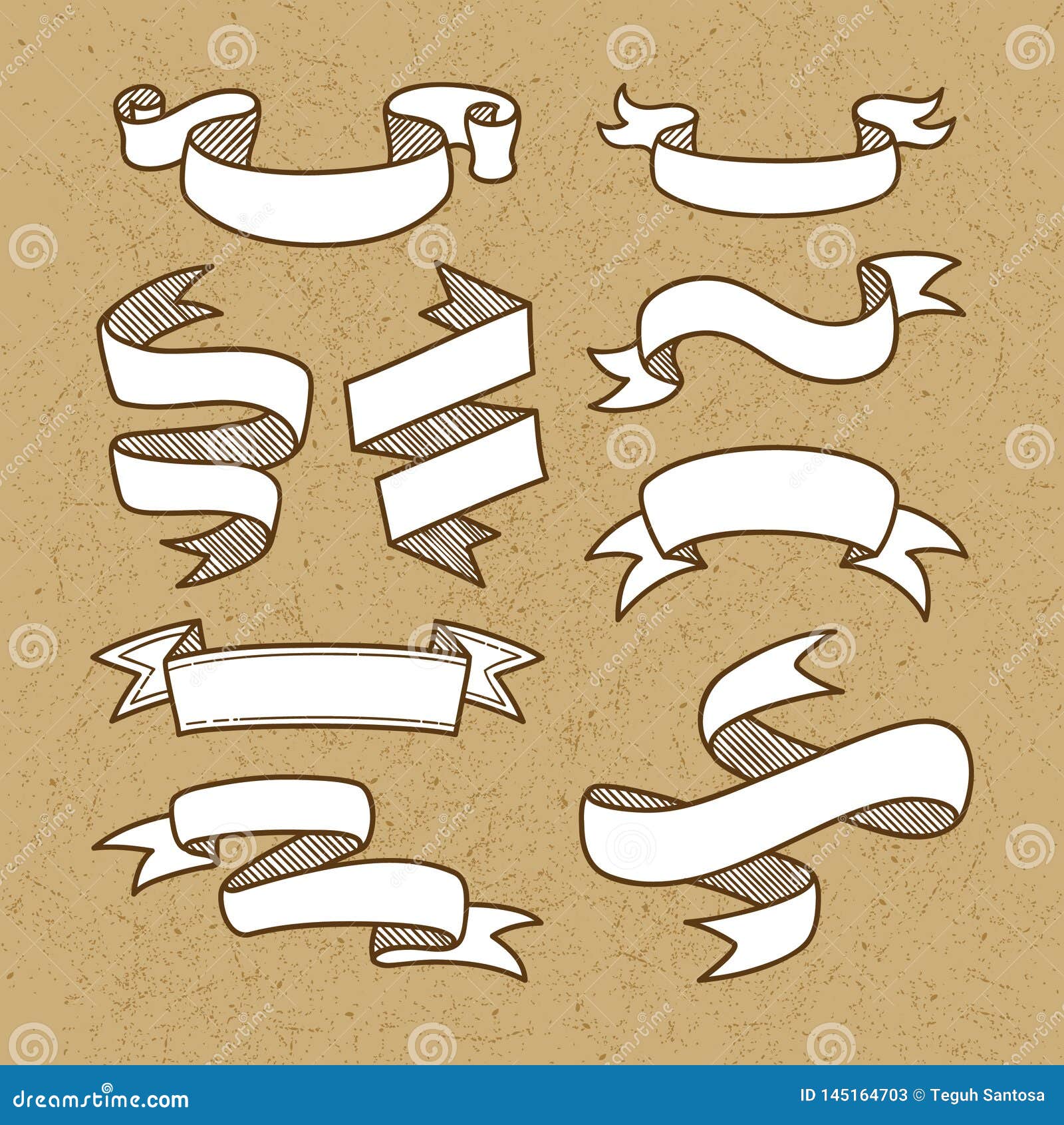 Hand Drawn Set of Ribbons Doodles in Colors Vector Stock Vector ...
