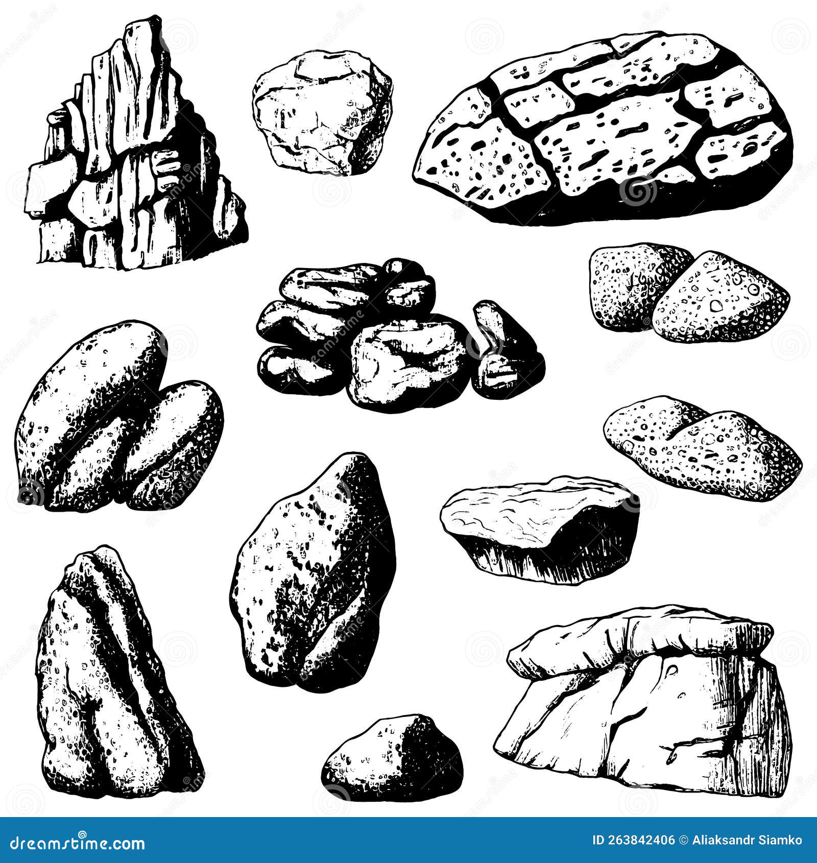 Hand Drawn Set of Rocks and Stones Stock Vector - Illustration of ...