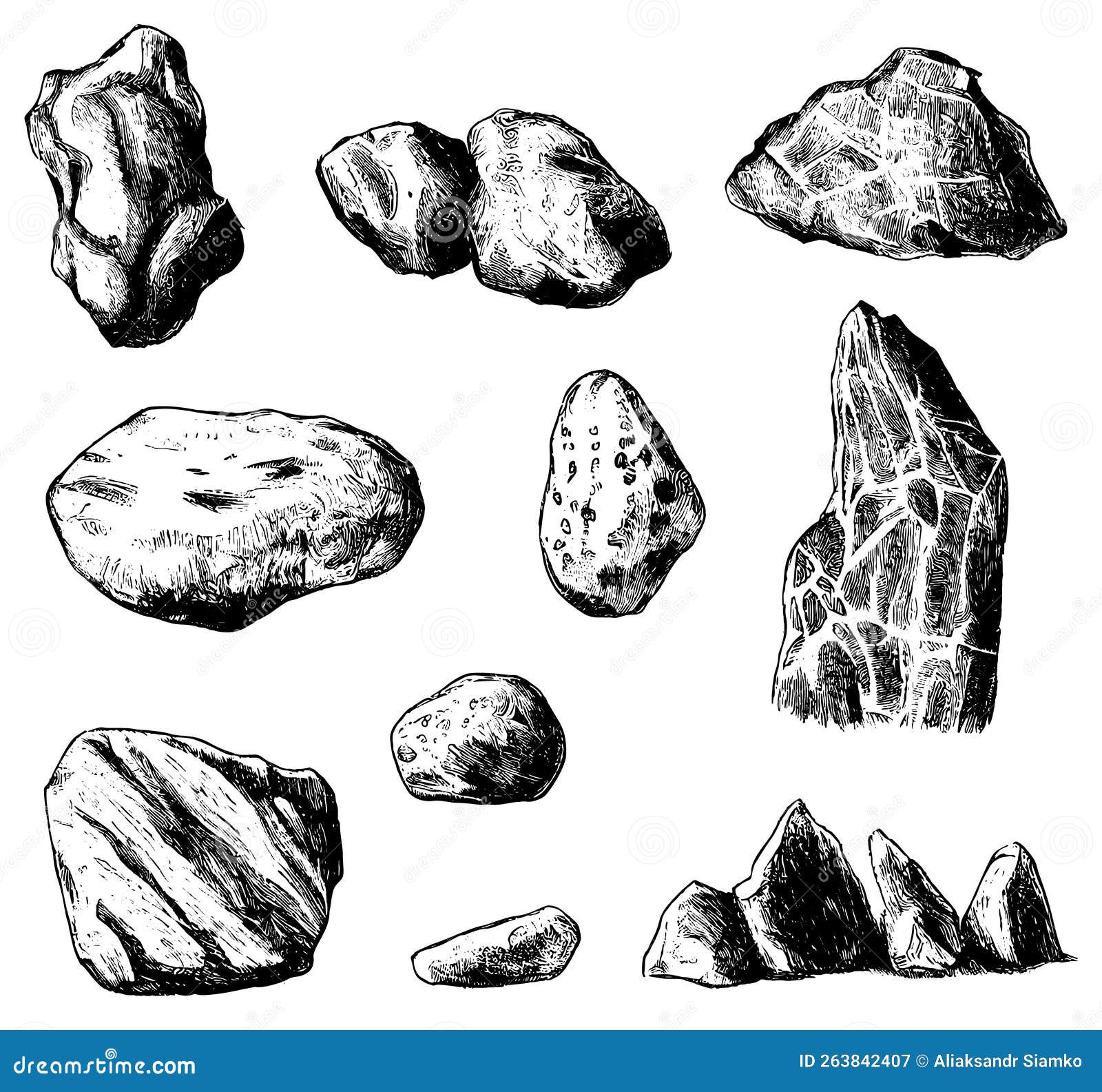 Hand Drawn Set of Rocks and Stones Stock Vector - Illustration of rocky ...
