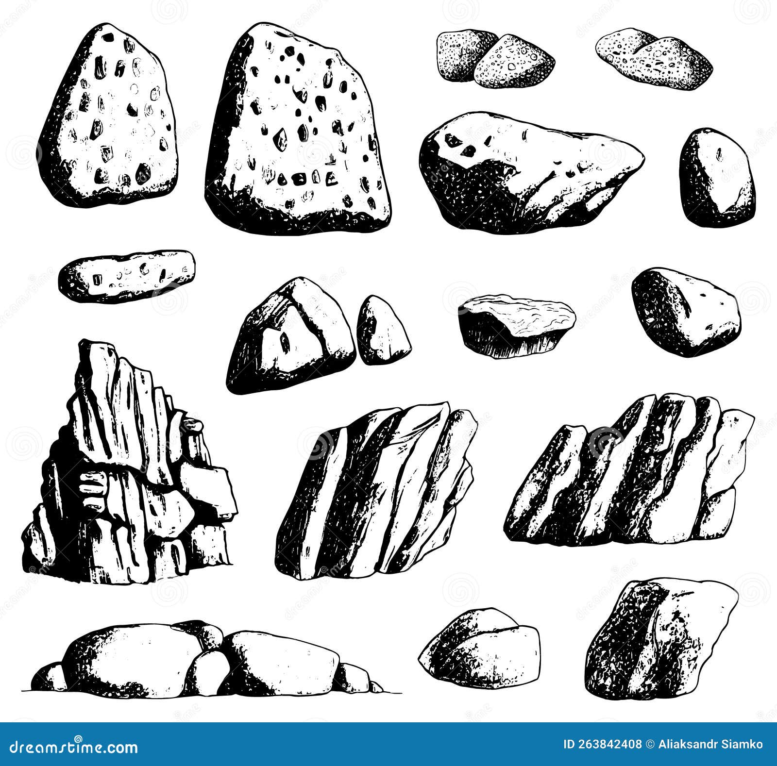 Hand Drawn Set of Rocks and Stones Stock Vector - Illustration of ...