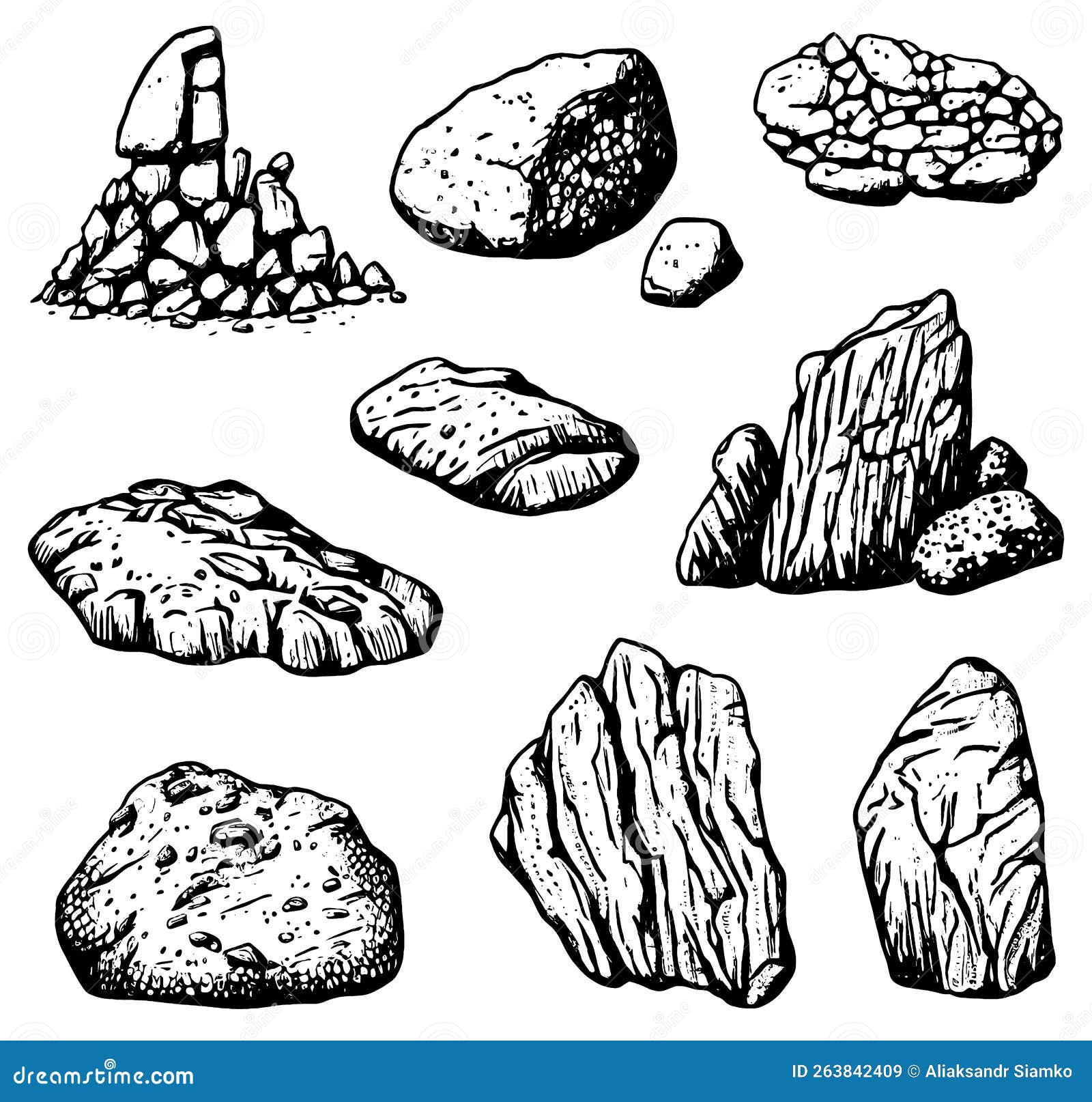 Hand Drawn Set of Rocks and Stones Stock Vector - Illustration of ...