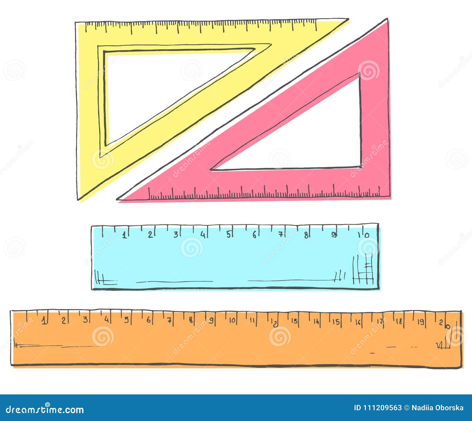 Hand Drawn a Set of Rulers and Triangles. Vector Illustration of a ... Hand Drawn a Set of Rulers and Triangles. Vector Illustration of a ...