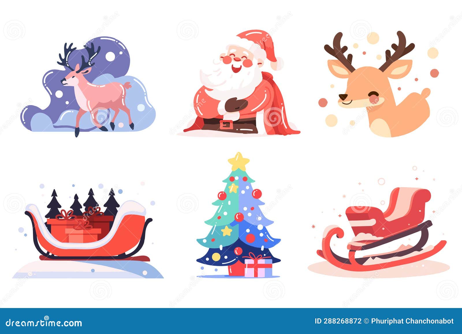 Hand Drawn Set of Santa Claus with Christmas Objects in Flat Style ...