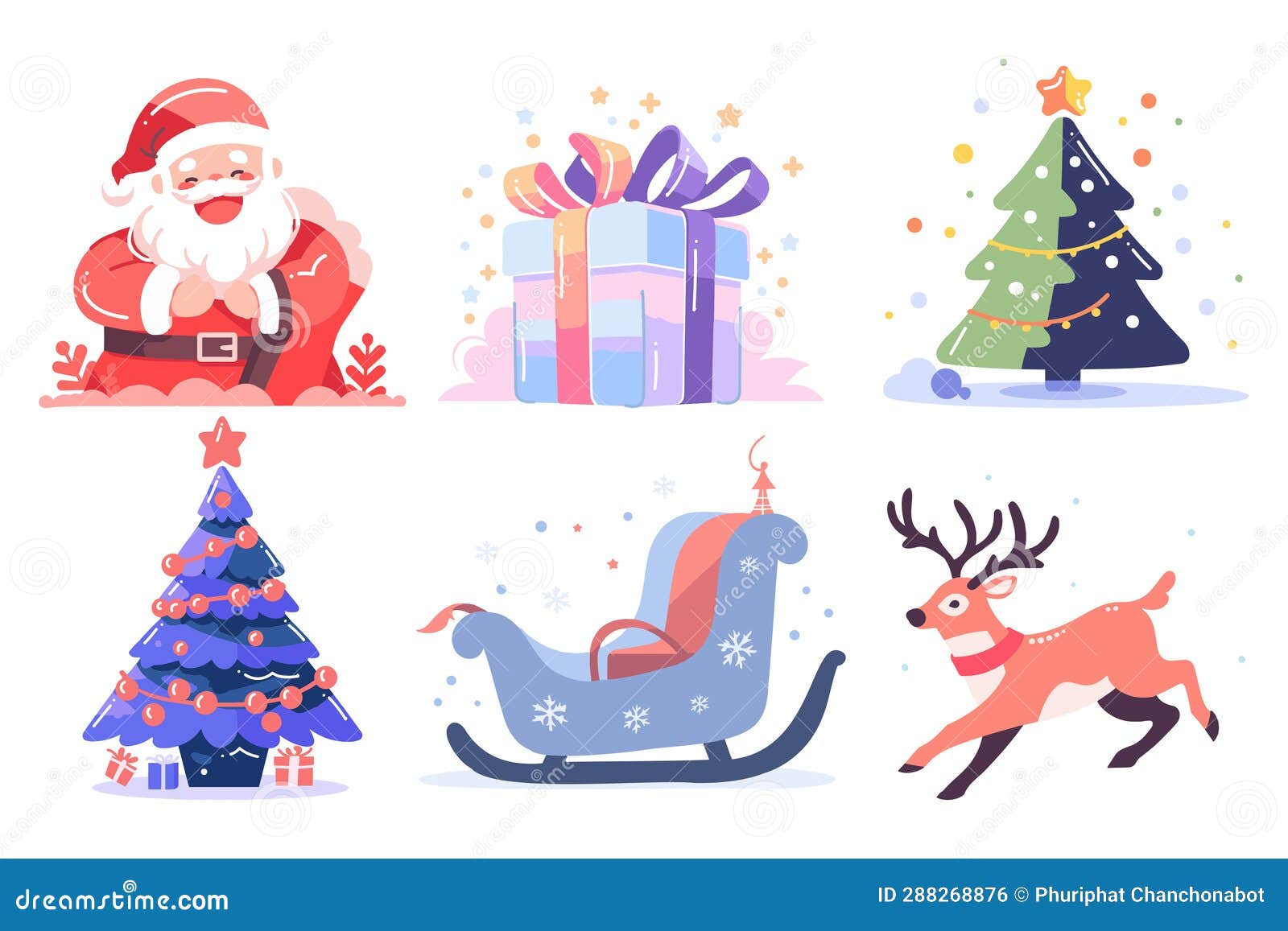Hand Drawn Set of Santa Claus with Christmas Objects in Flat Style ...
