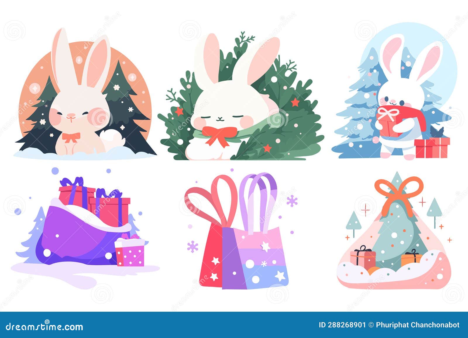 Hand Drawn Set of Santa Claus with Christmas Objects in Flat Style ...